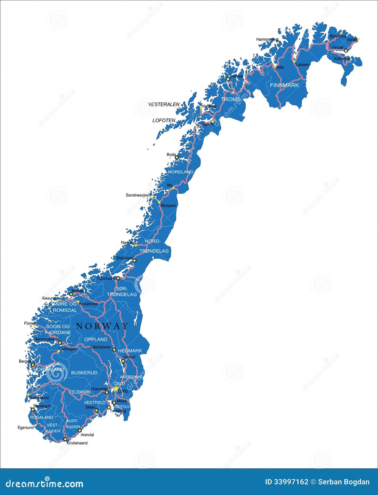 Mapa De Noruega Fotografía de archivo - Imagen: 33997162