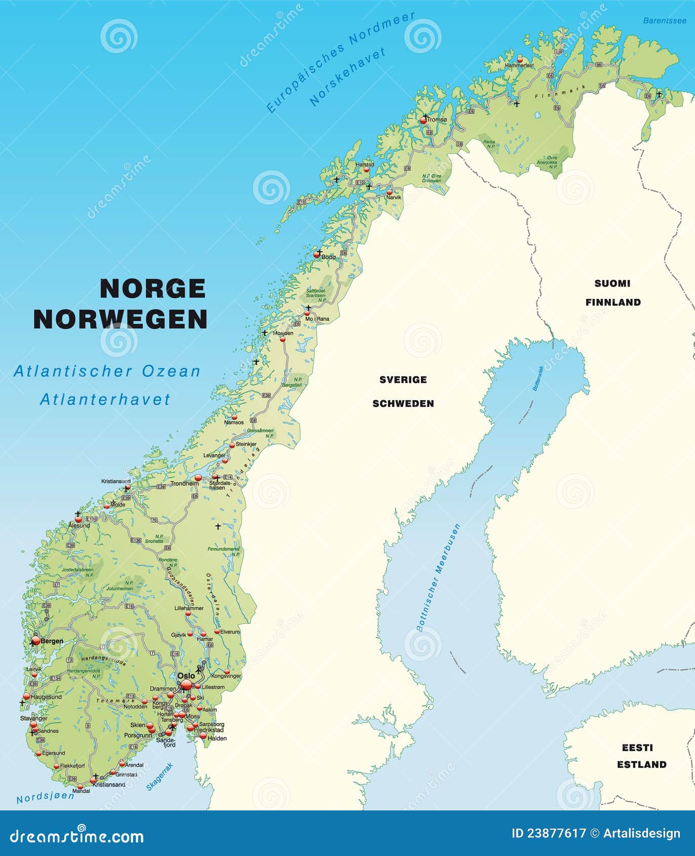 Mapa De Noruega Com Estradas Ilustração Stock - Ilustração de ...
