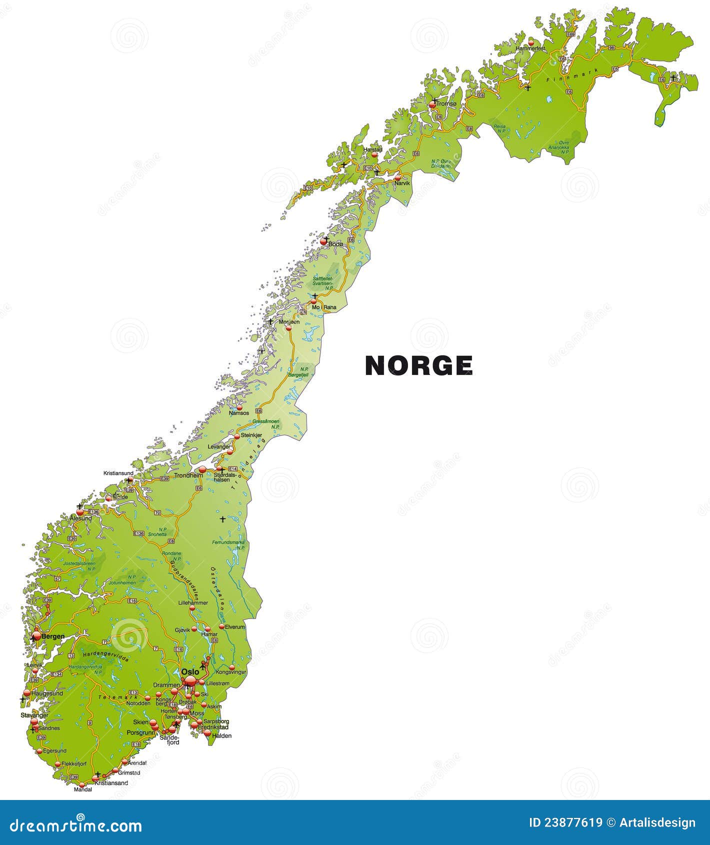 Mapa De Noruega Con Las Carreteras Stock de ilustración - Ilustración ...