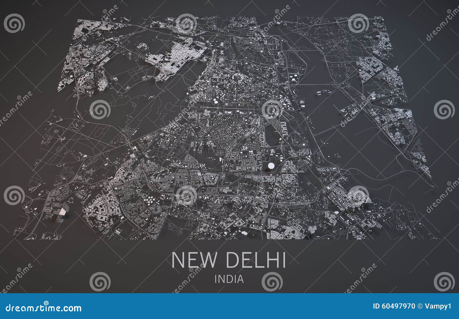 Mapa De Nova Deli, Índia, Vista Satélite, Ilustração Stock - Ilustração ...