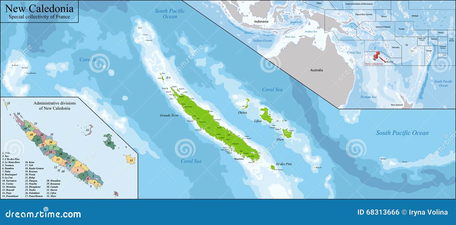 Mapa de Nueva Caledonia ilustración del vector. Ilustración de ...