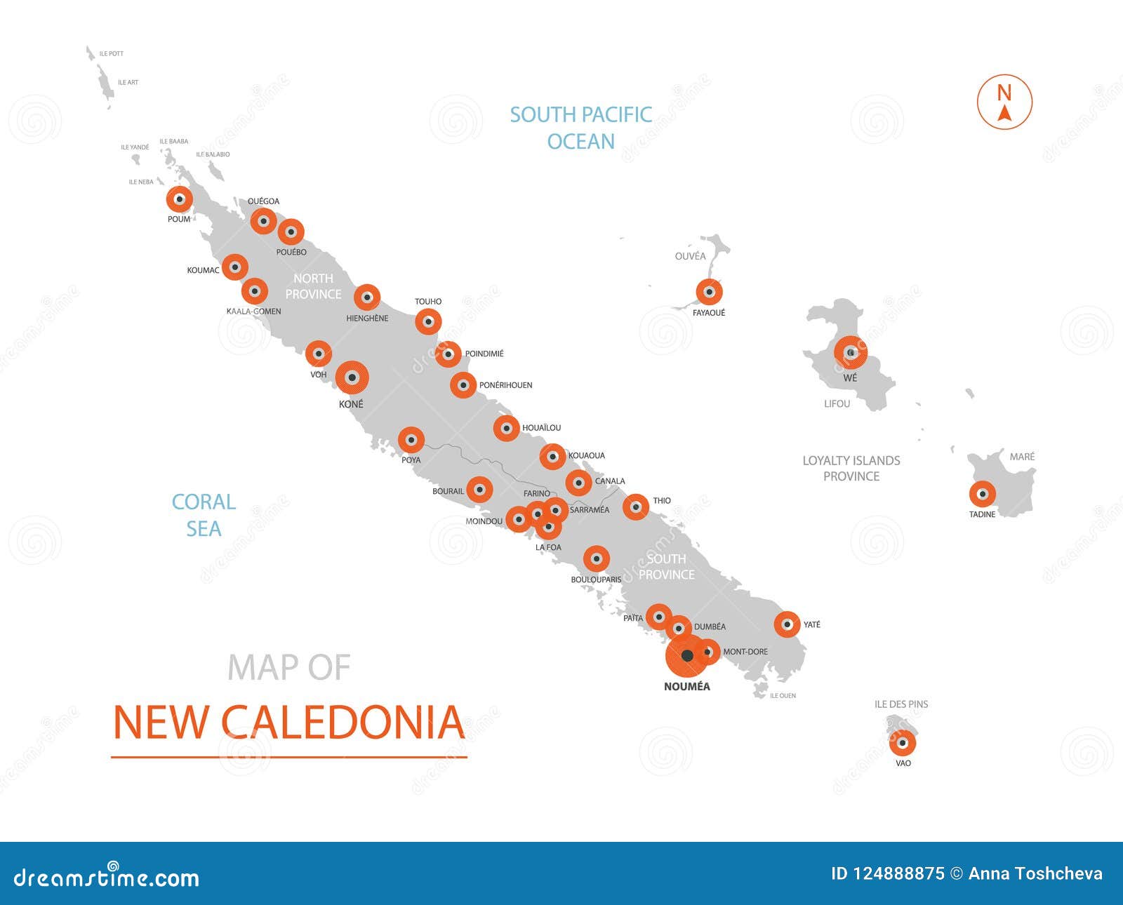 Mapa De Nueva Caledonia Con Divisiones Administrativas Ilustración del ...