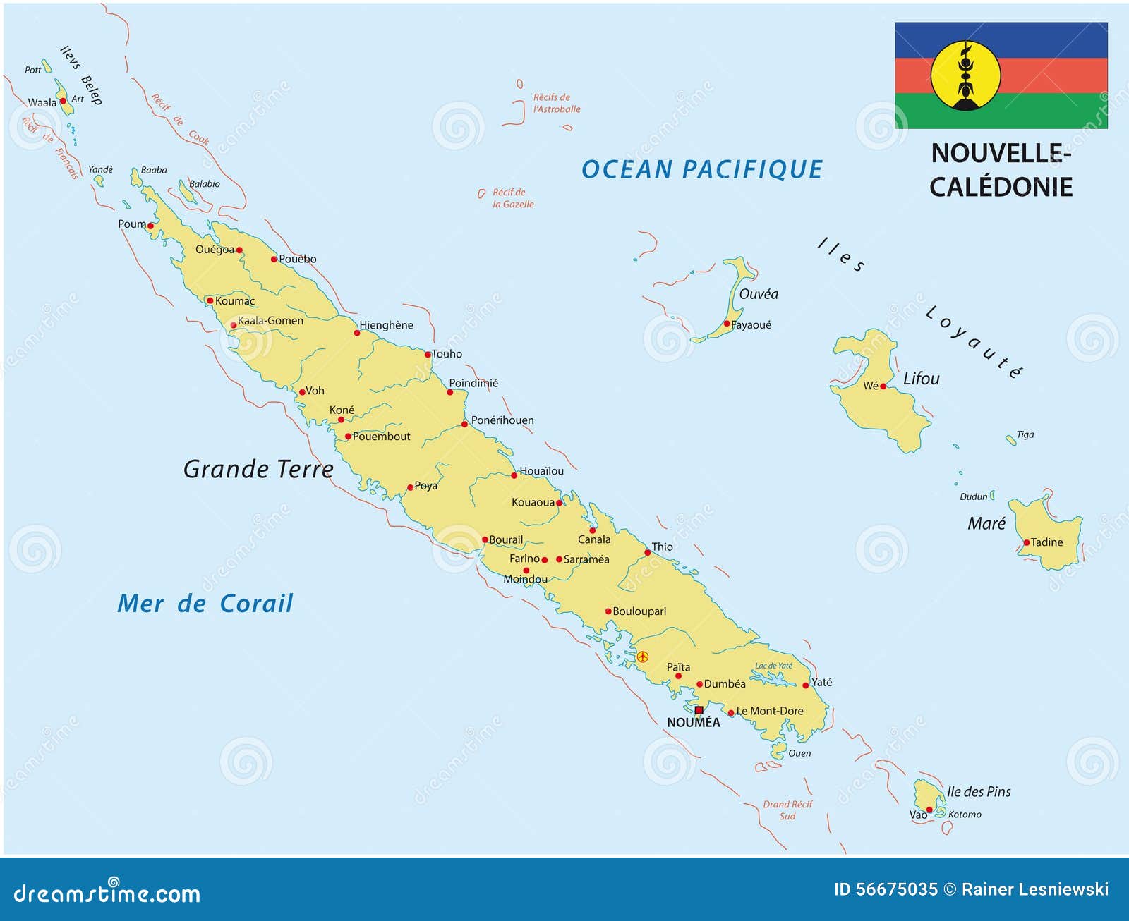 Mapa De Nueva Caledonia Con La Bandera Stock de ilustración ...