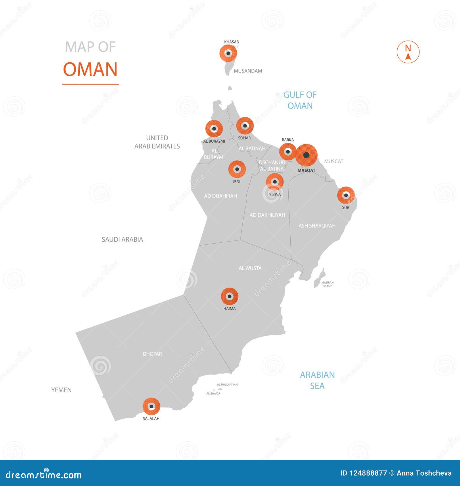 Mapa De Omán Con Divisiones Administrativas Ilustración del Vector ...