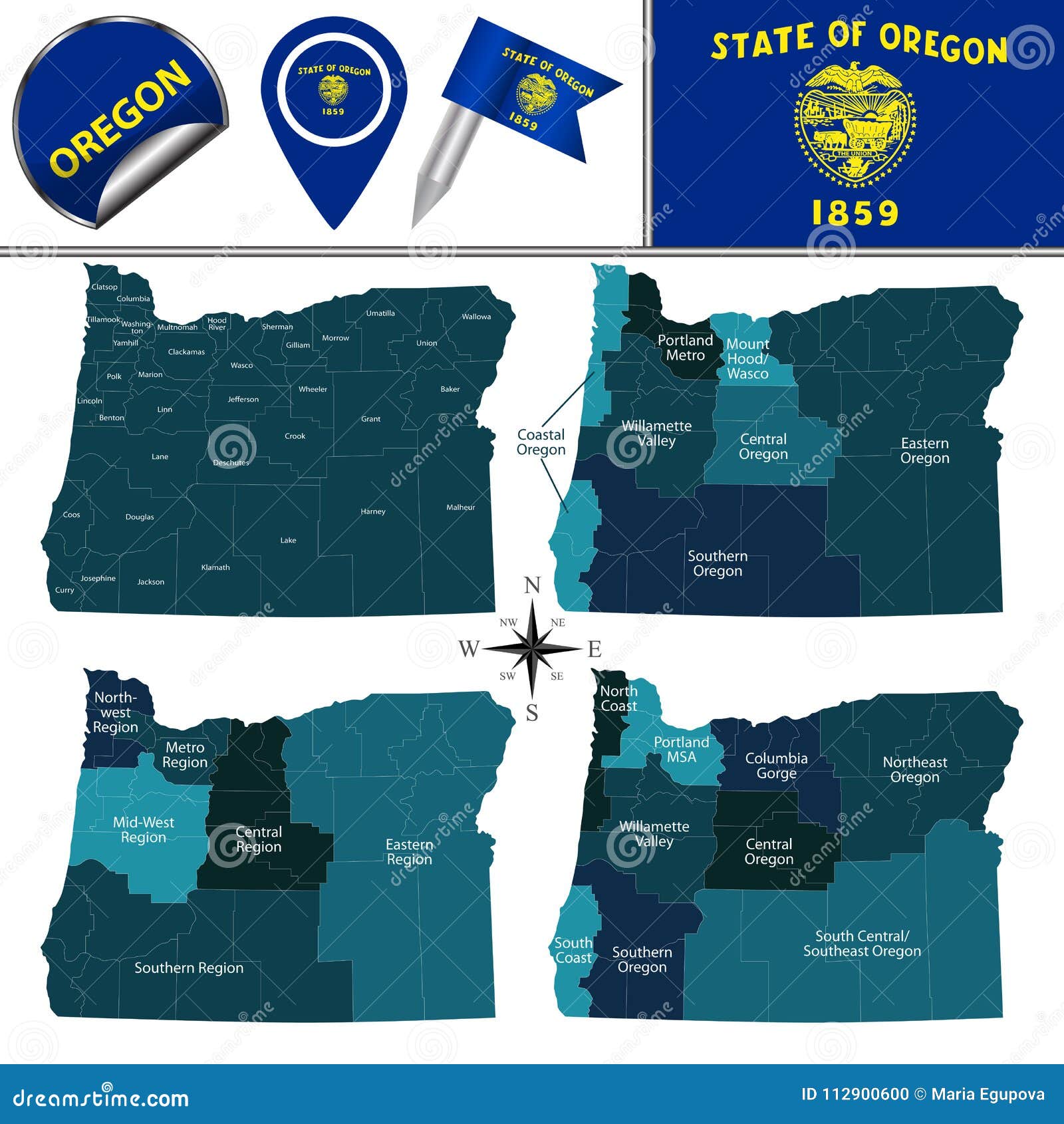 Mapa De Oregon Con Regiones Ilustración del Vector - Ilustración de ...