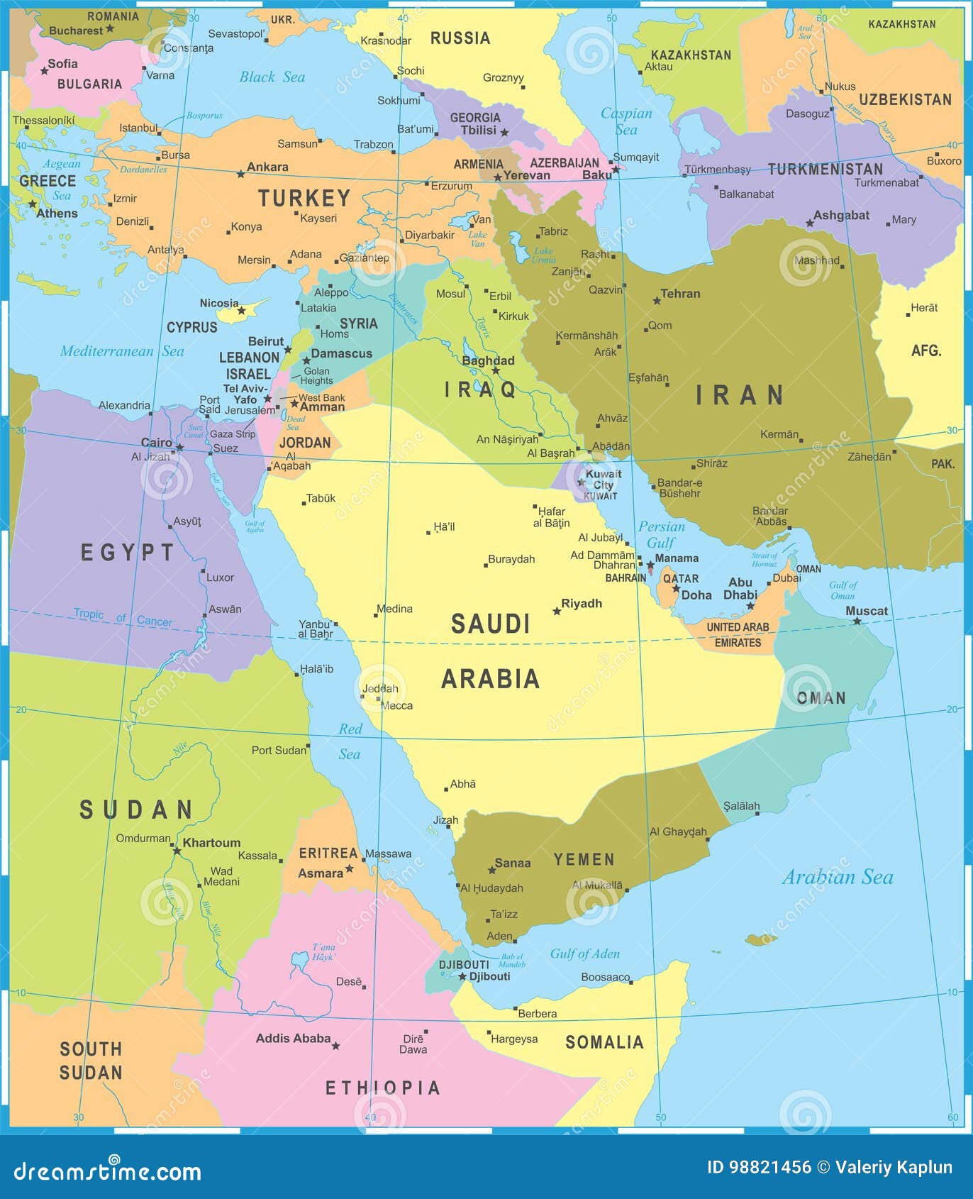 Mapa De Oriente Medio - Ejemplo Del Vector Stock de ilustración ...