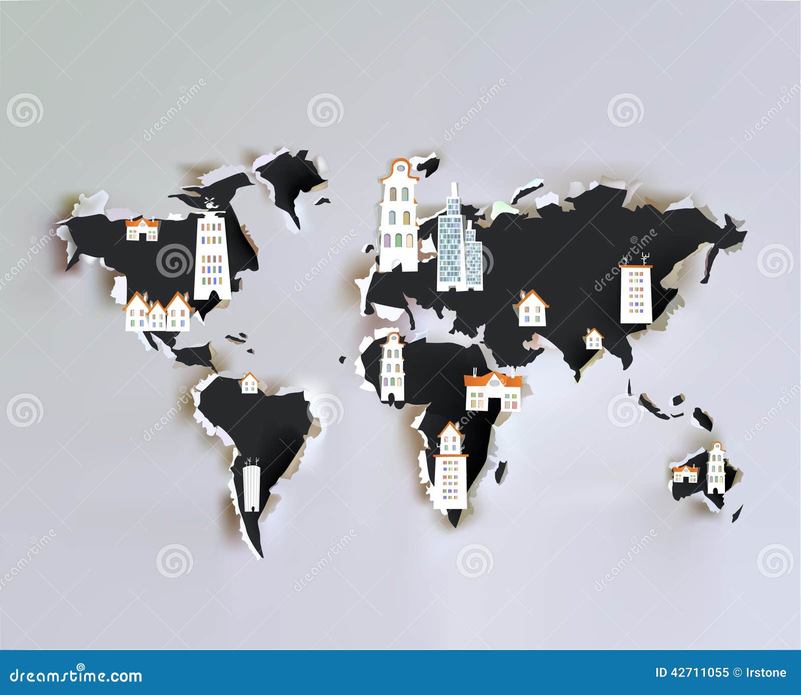 Mapa De Papel Rasgado Com ícones Da Cidade Ilustração do Vetor ...