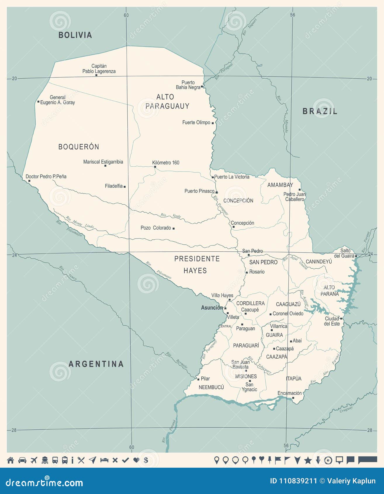 Mapa De Paraguay - Ejemplo Detallado Del Vector Del Vintage Stock de ...