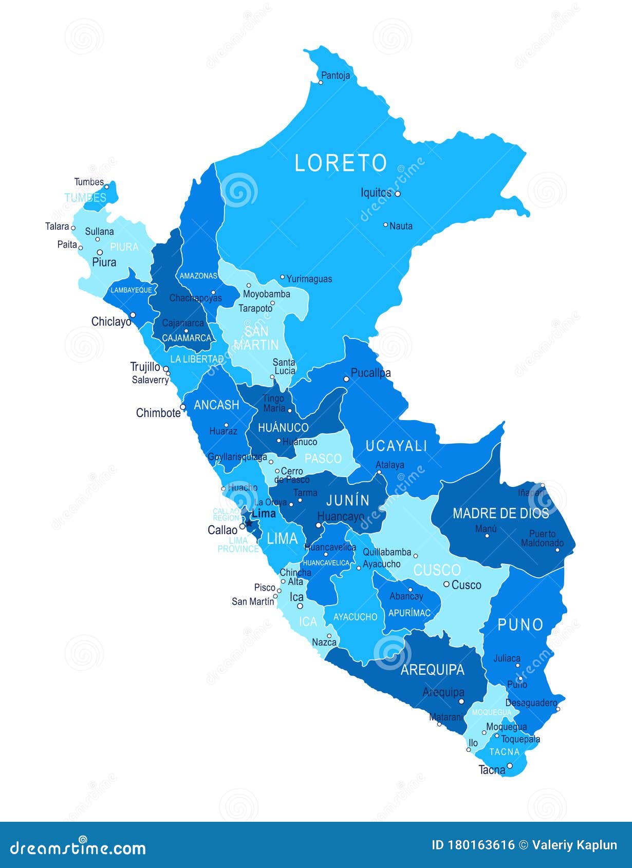 Mapa De Perú. Regiones De Ciudades. Vector Stock de ilustración ...