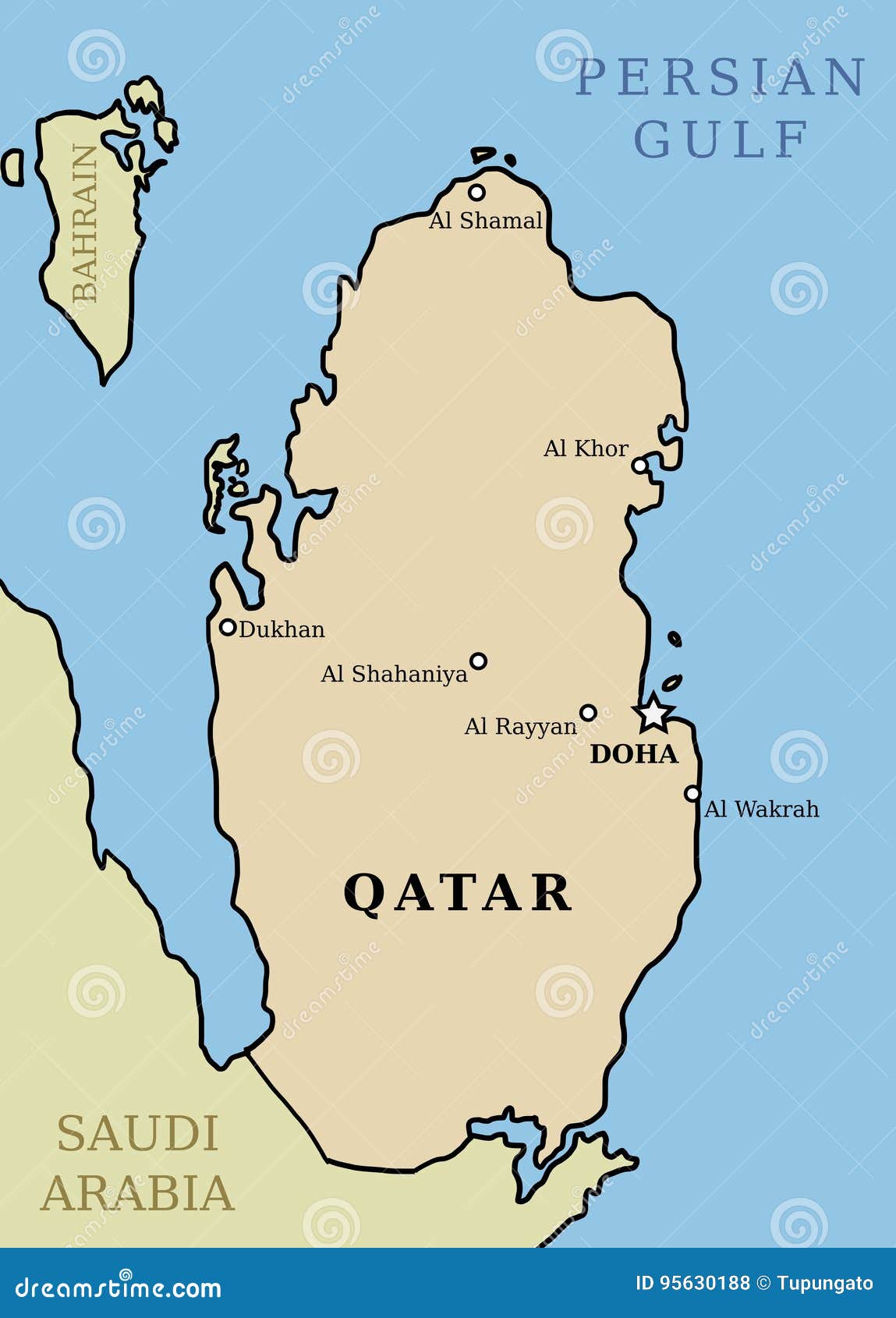 Mapa de Qatar ilustración del vector. Ilustración de capital - 95630188