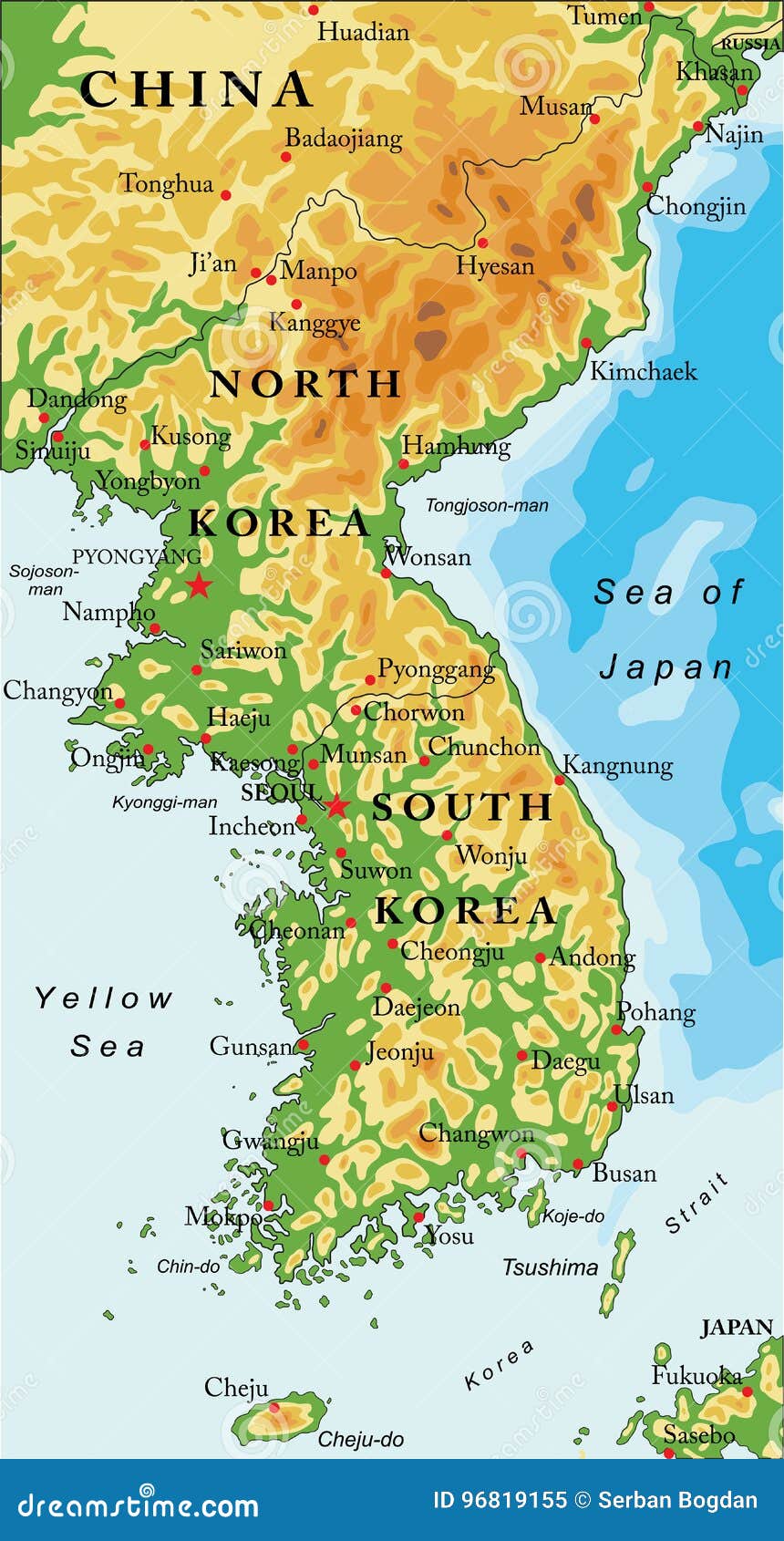 Mapa De Relevo Da Península Da Coreia Ilustração do Vetor - Ilustração ...