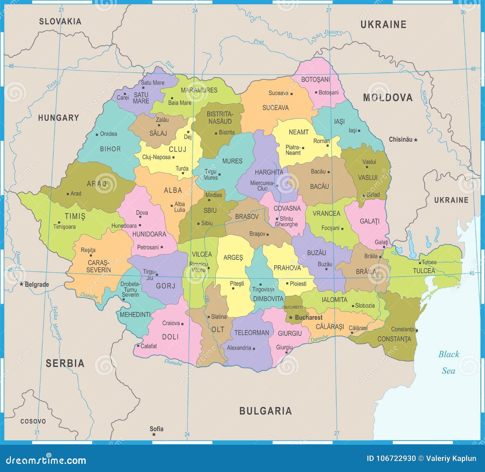 Mapa De Rumania - Ejemplo Detallado Del Vector Stock de ilustración ...