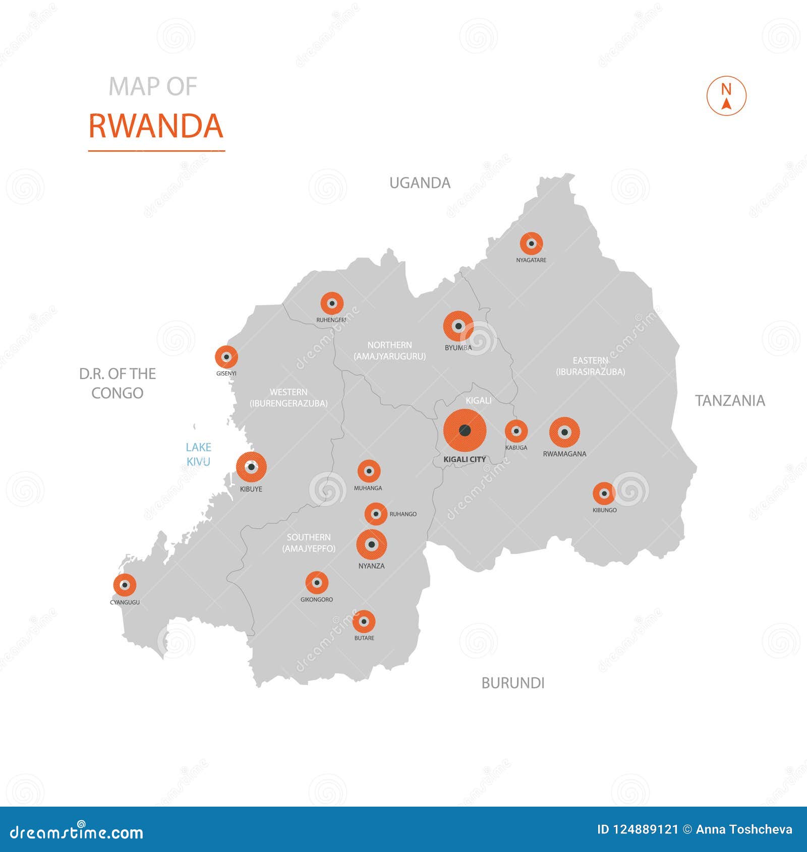 Mapa De Rwanda Con Divisiones Administrativas Ilustración del Vector ...