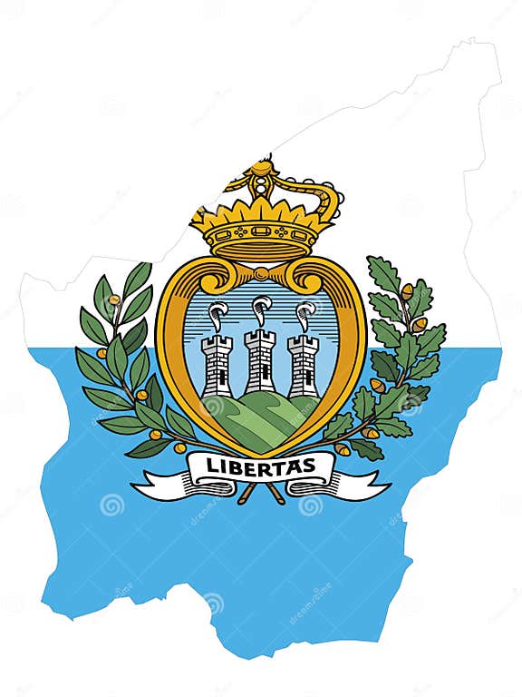 Mapa De San Marino Con Bandera Nacional Sobre Fondo Blanco Ilustración