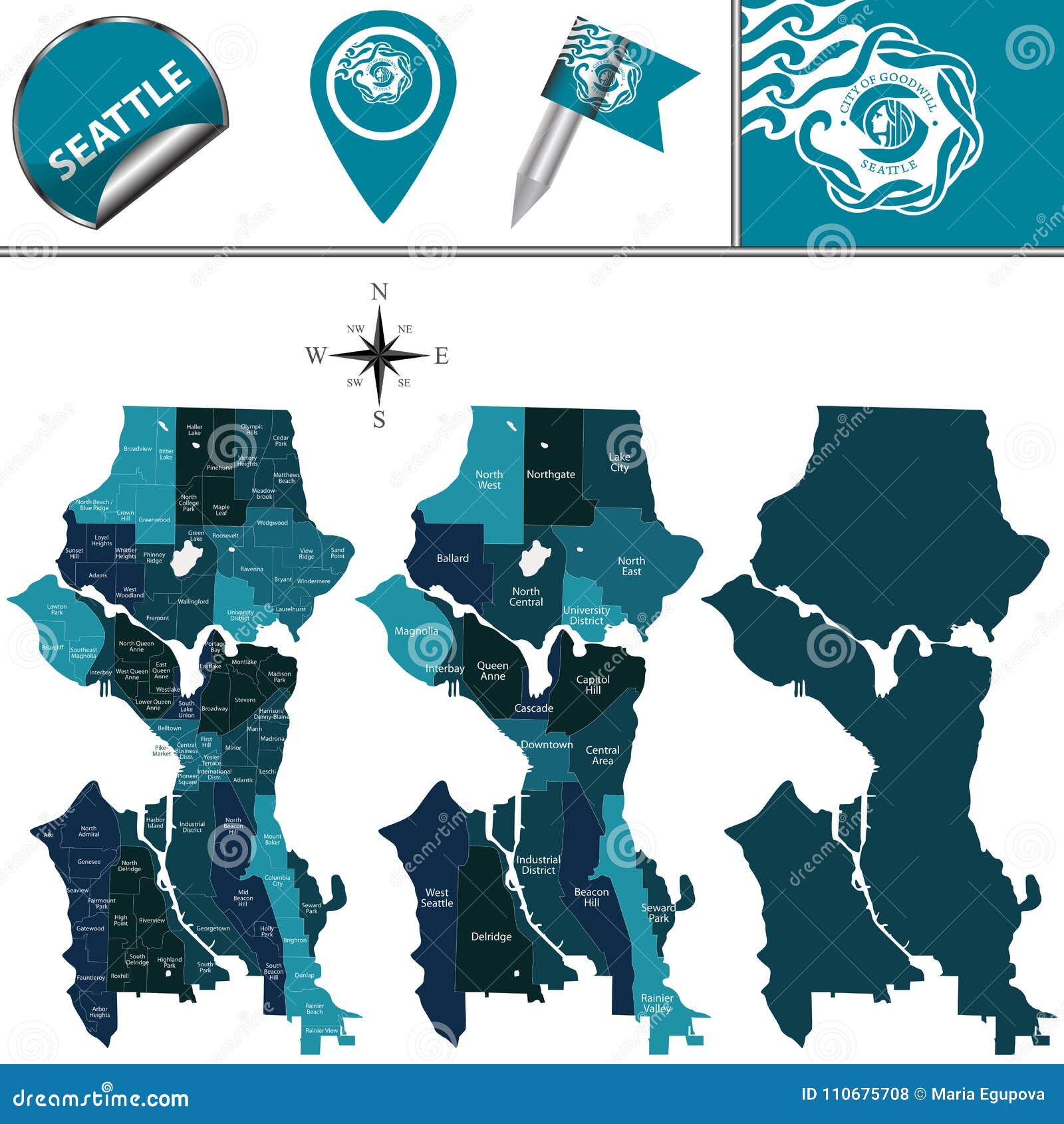 Mapa De Seattle Com Distritos Ilustração do Vetor - Ilustração de ...