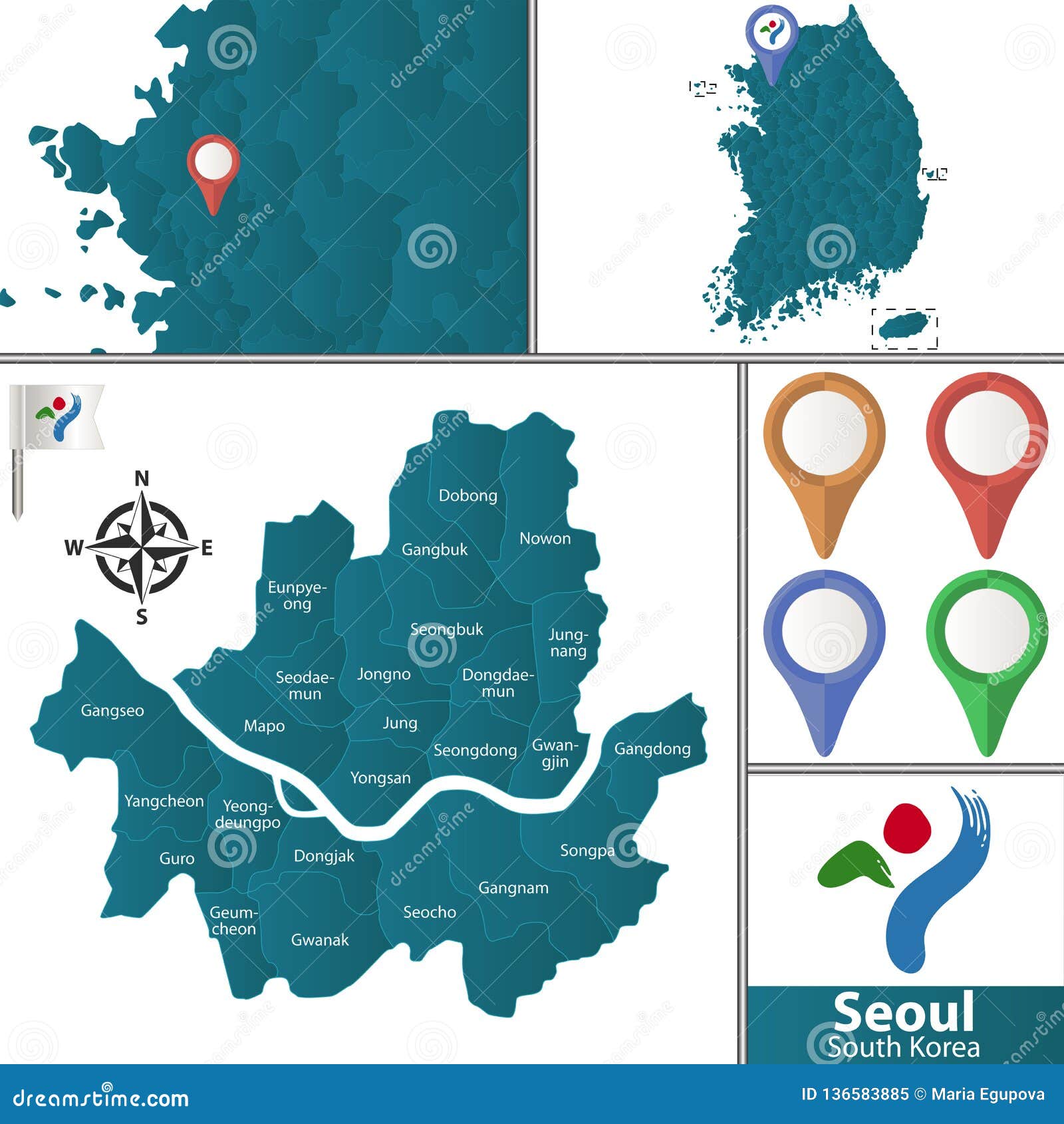 Mapa De Seul Con Los Distritos Ilustración del Vector - Ilustración de ...