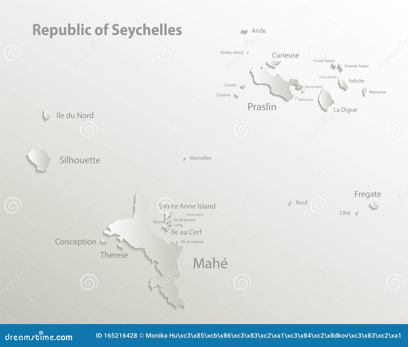 Mapa De Seychelles Con Nombres De Islas Seychelles, Efecto 3D Papel ...