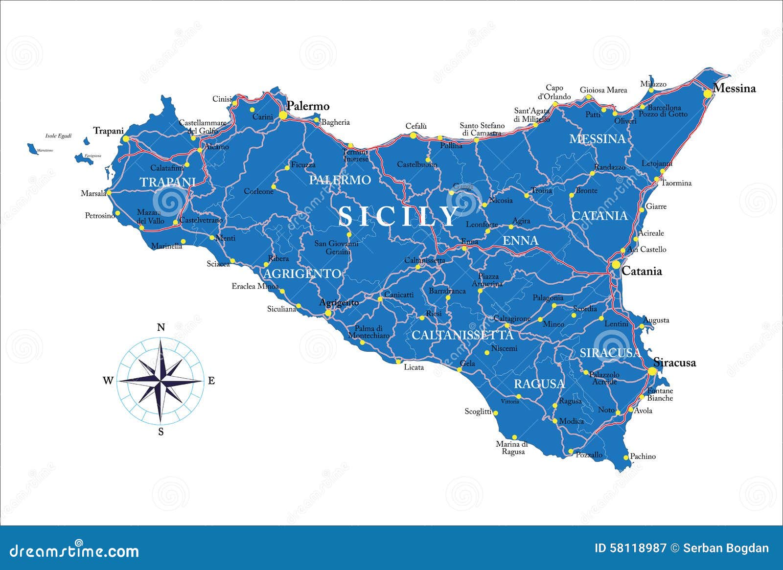 Mapa de Sicilia ilustración del vector. Ilustración de palermo - 58118987