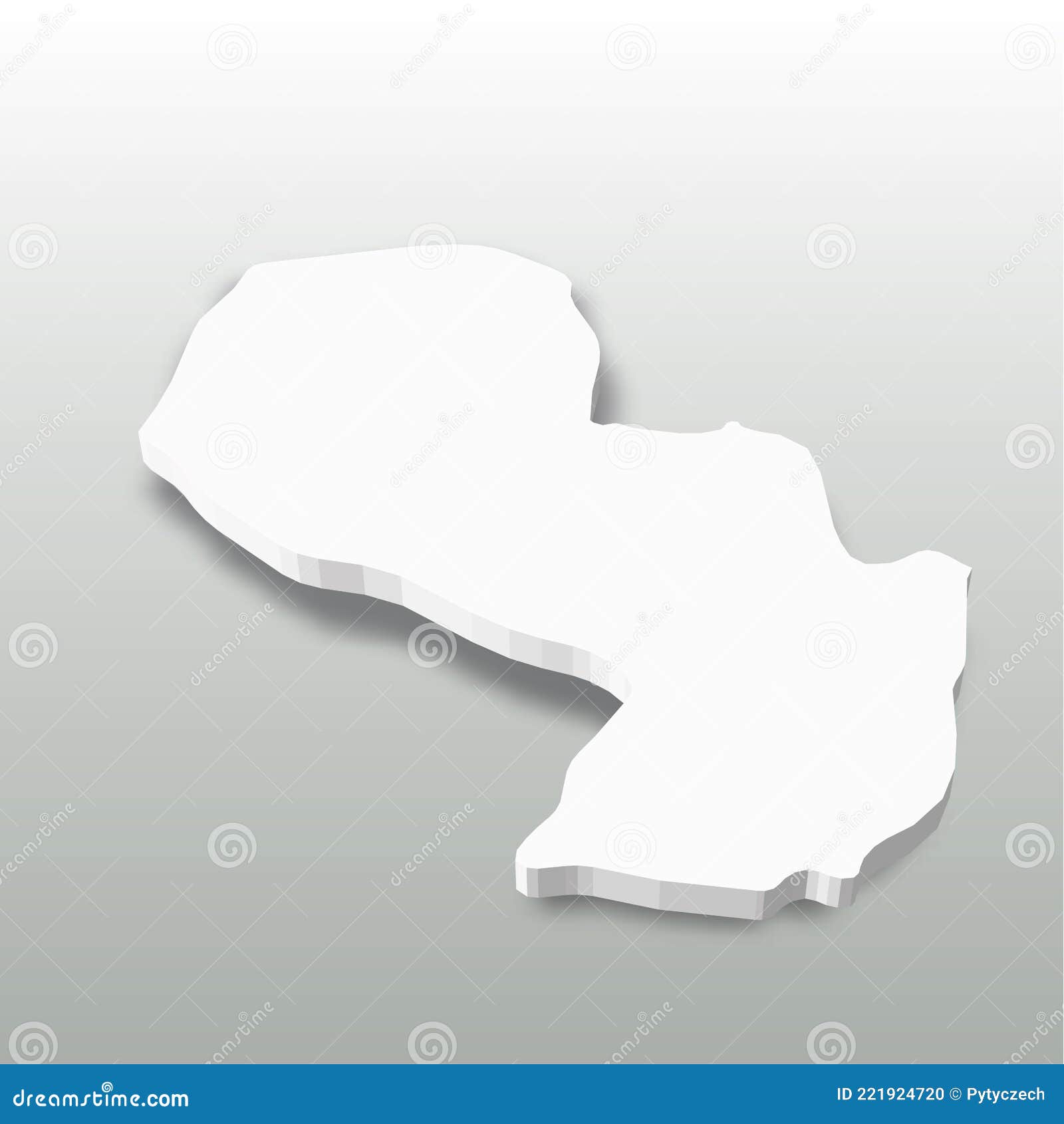 Mapa De Silueta 3d Blanco Paraguayo Del área Del País Con Sombra Caída
