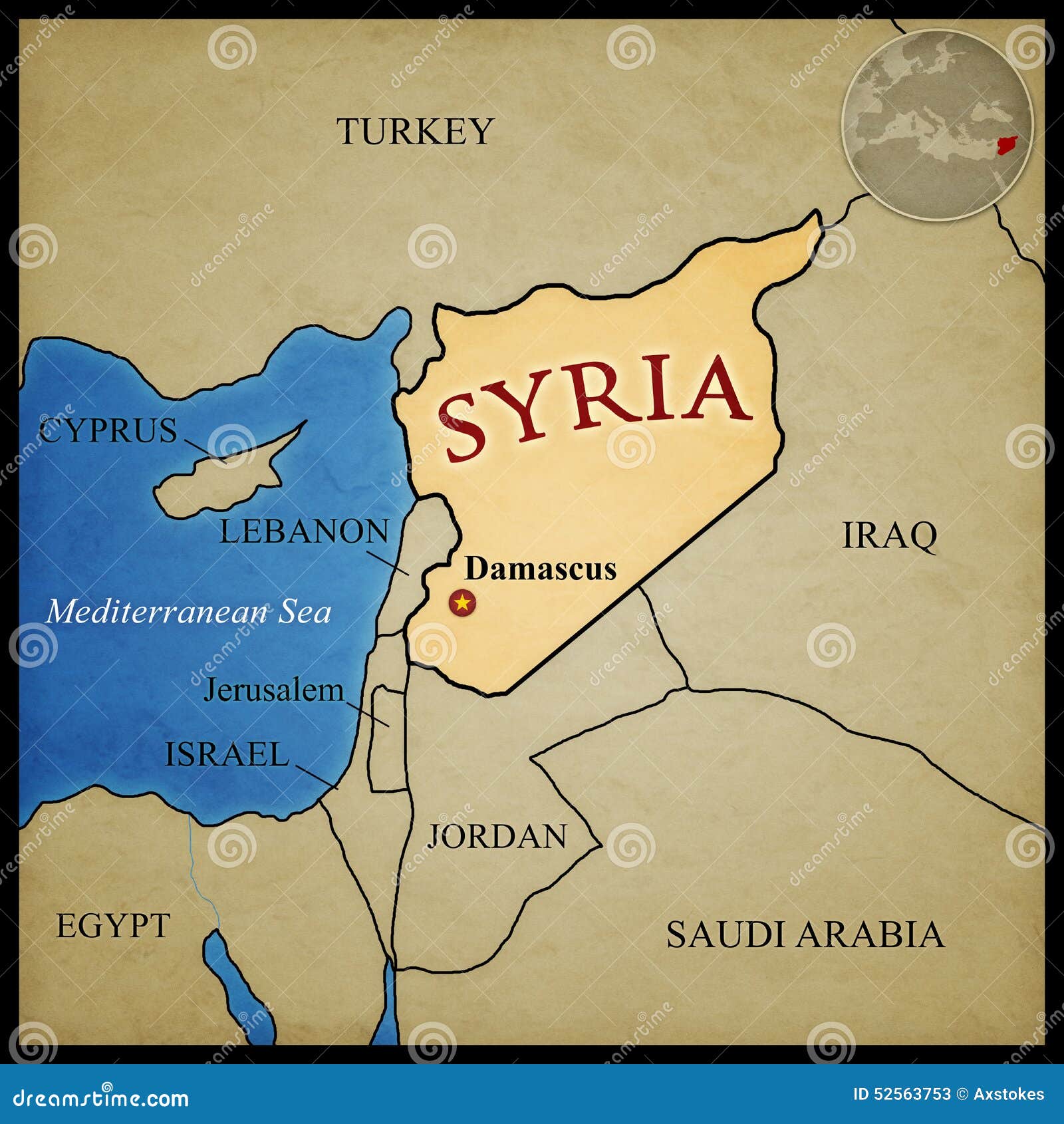 Mapa de Siria stock de ilustración. Ilustración de estrella - 52563753