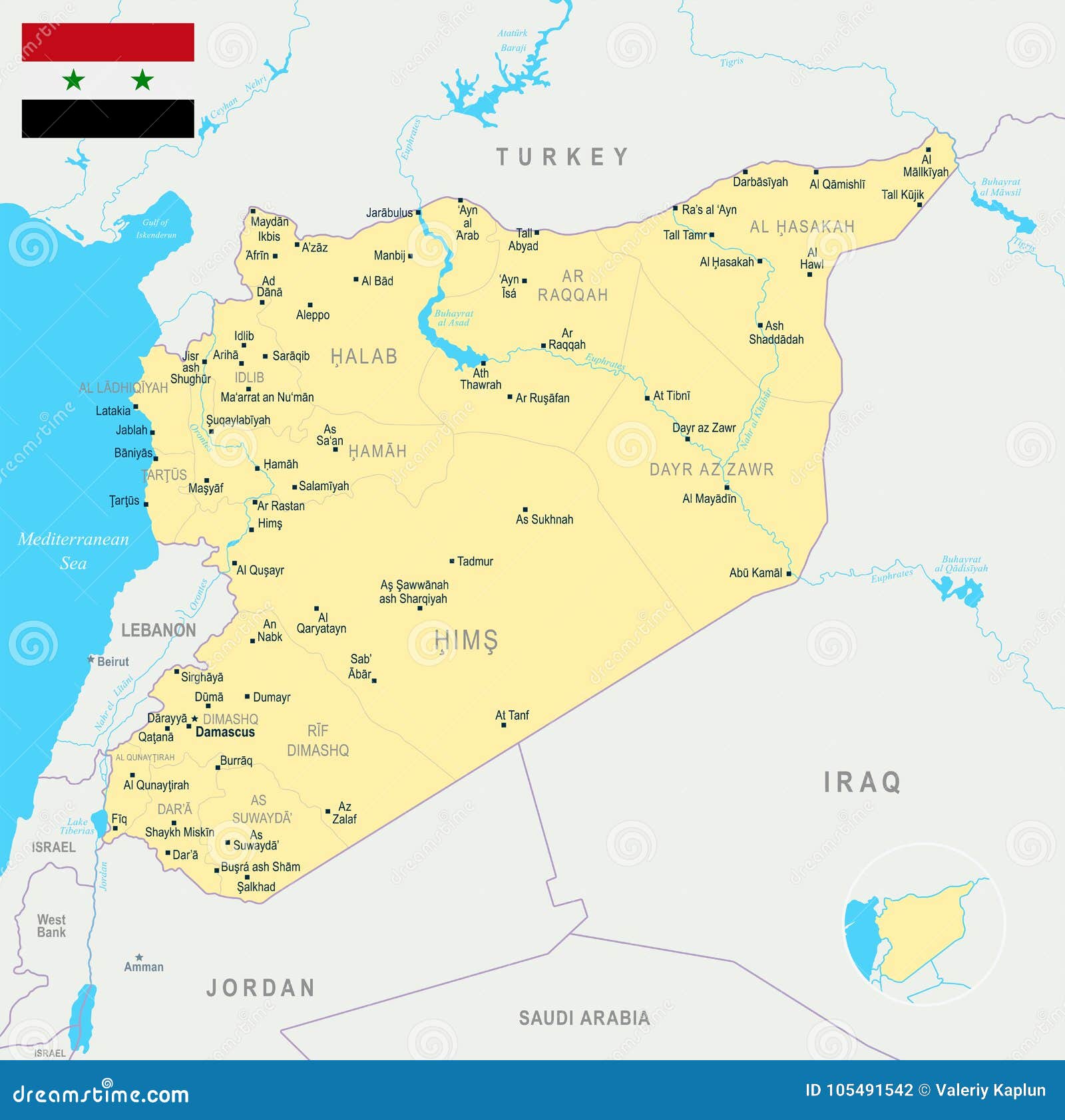 Mapa De Siria - Ejemplo Detallado Del Vector Stock de ilustración ...