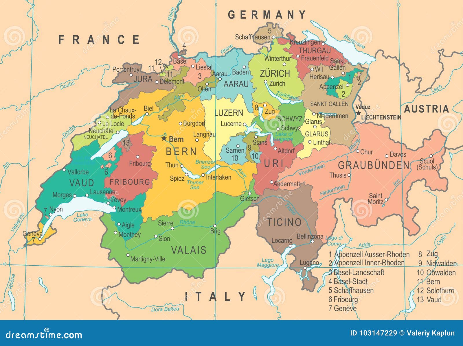 Mapa De Suiza - Ejemplo Del Vector Stock de ilustración - Ilustración ...