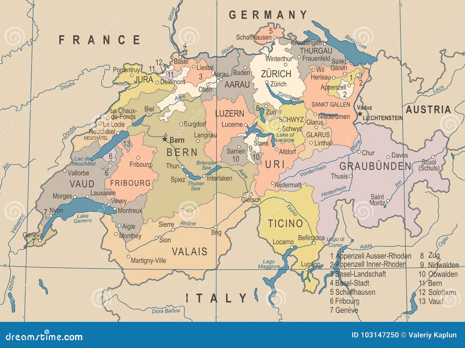 Mapa De Suiza - Ejemplo Del Vector Del Vintage Stock de ilustración ...
