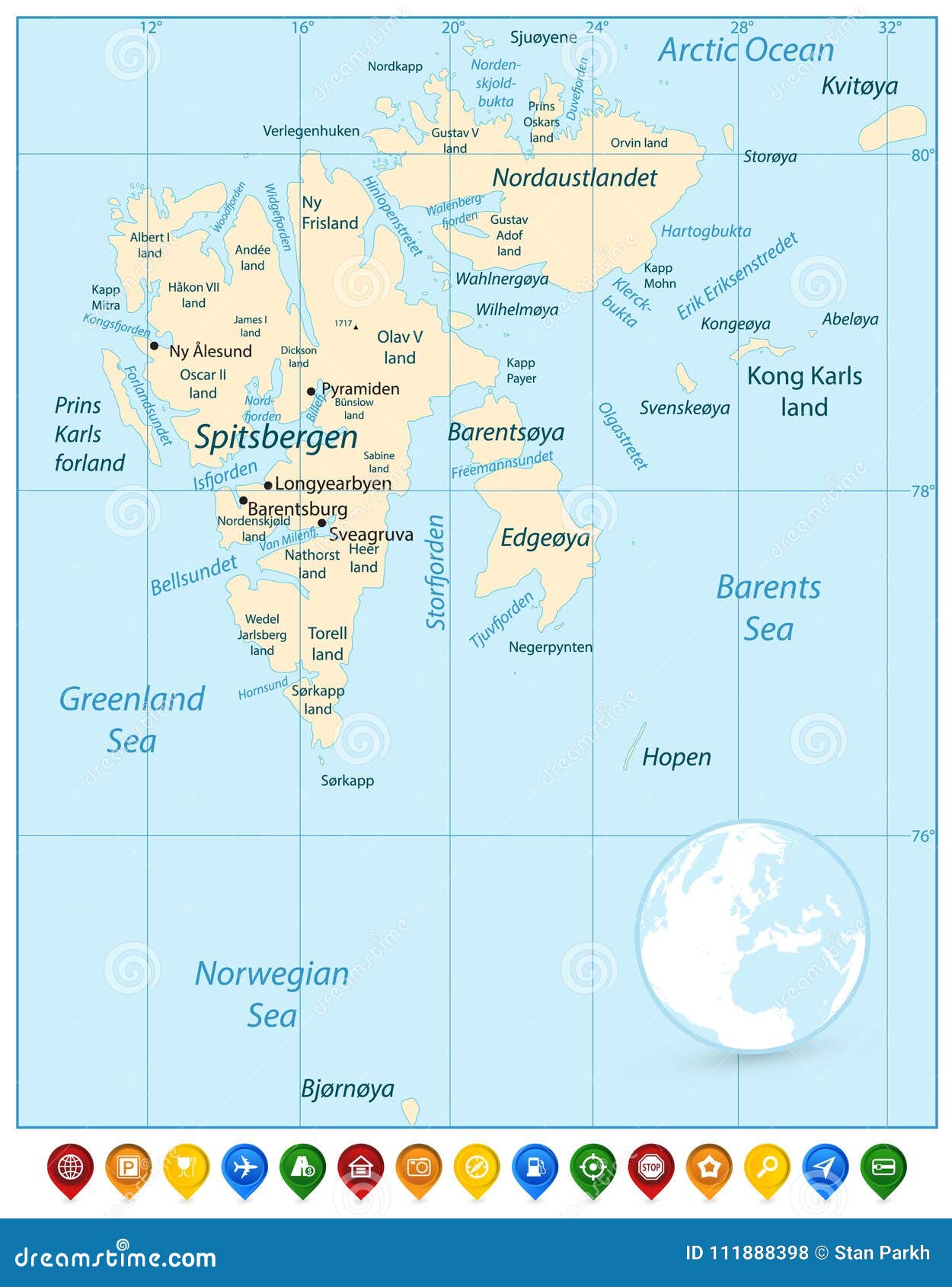 Mapa De Svalbard E Indicadores Coloridos Del Mapa Ilustración del ...