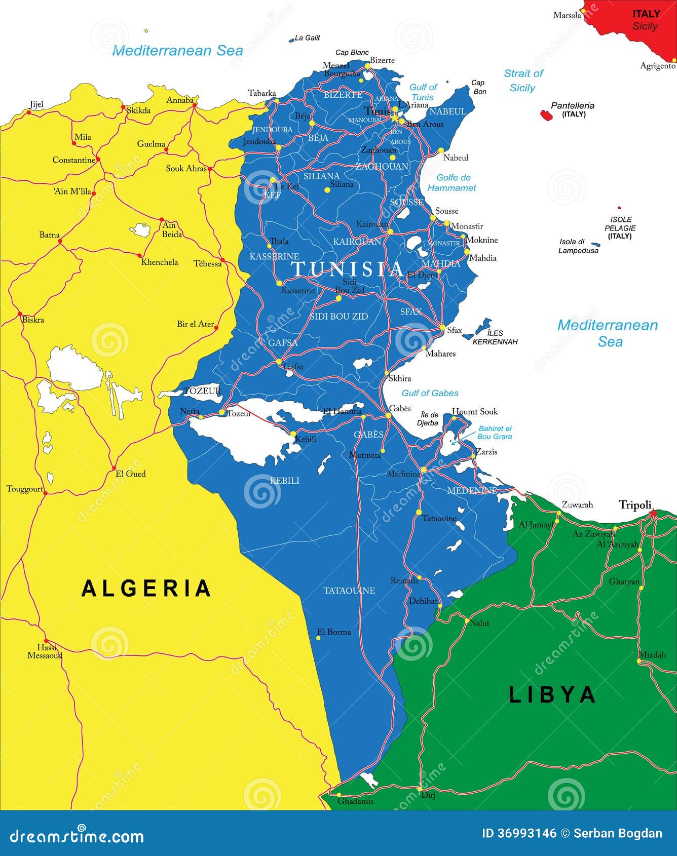 Mapa de Túnez ilustración del vector. Ilustración de sicilia - 36993146