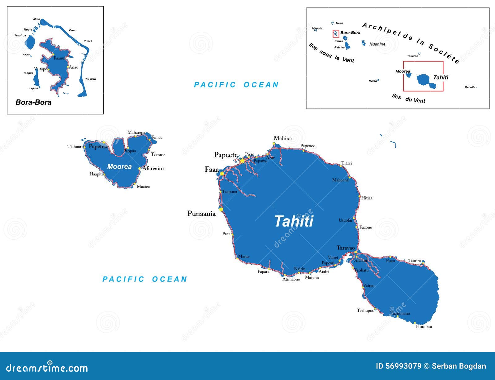 Mapa De Tahití Y De Bora-Bora Ilustración del Vector - Ilustración de ...