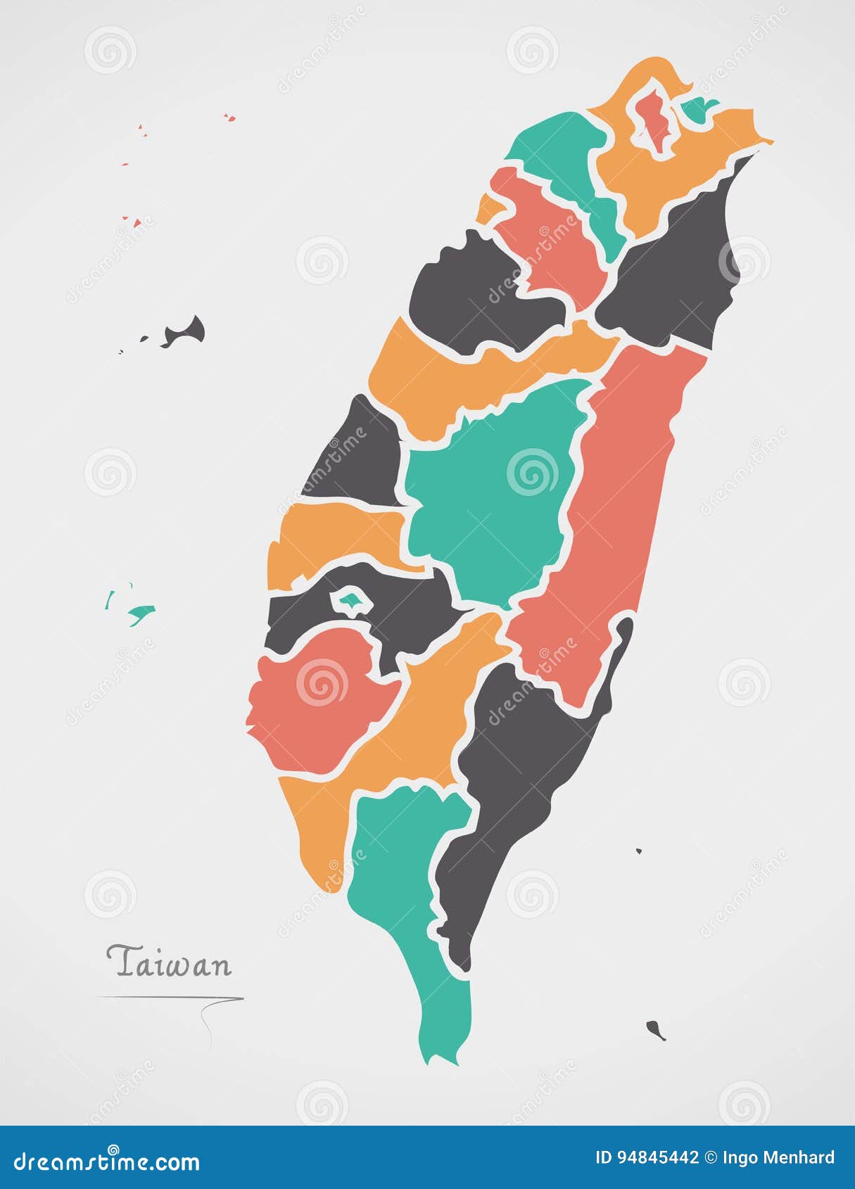 Mapa De Taiwan Com Estados E Formas Redondas Modernas Ilustração do ...