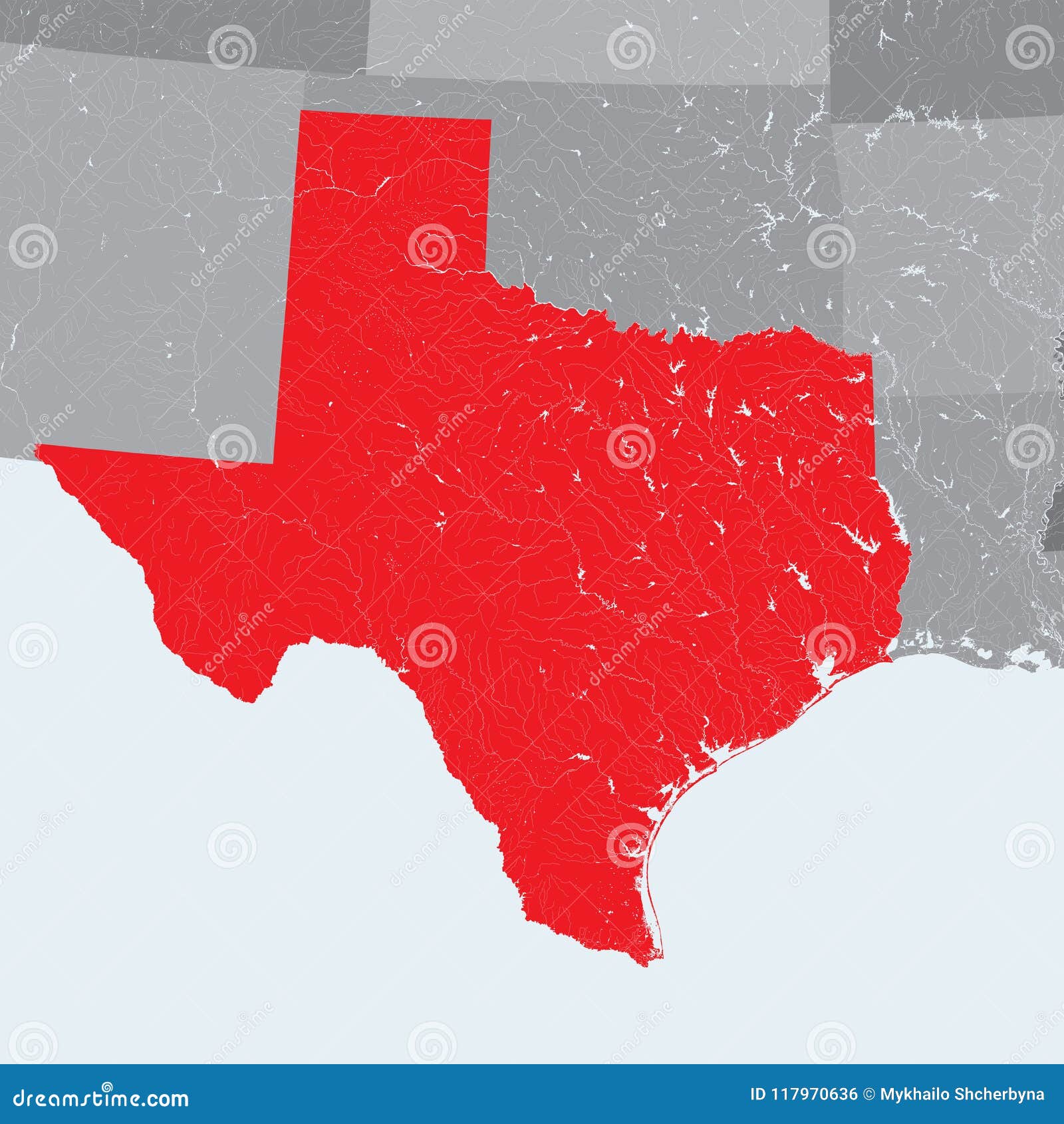 Mapa De Tejas Con Los Lagos Y Los Ríos Ilustración del Vector ...