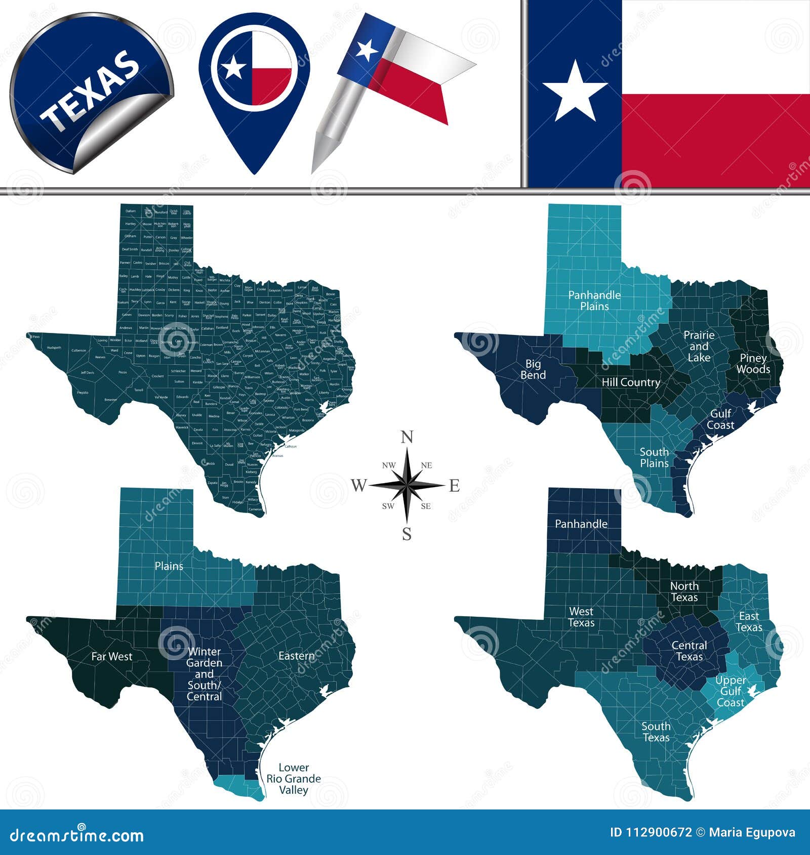 Mapa de Tejas con regiones ilustración del vector. Ilustración de ...