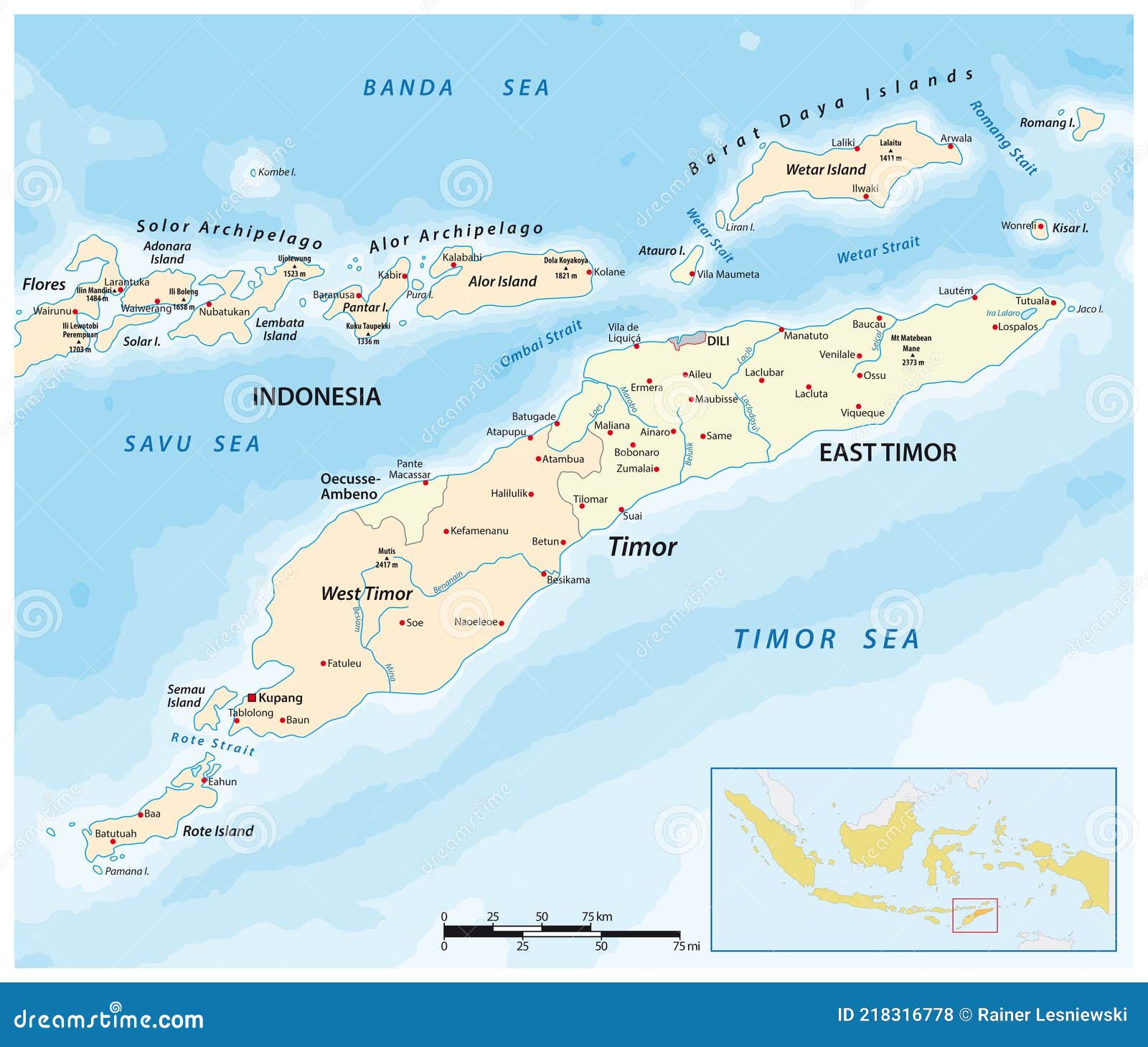 Mapa De Timor Island East Timor E Indonésia Ilustração do Vetor ...