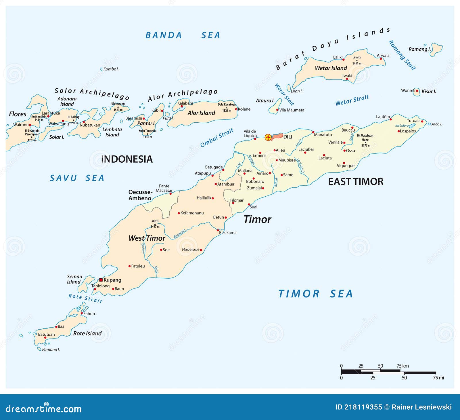 Mapa De Timor Island Timor Oriental E Indonesia Ilustración del Vector ...