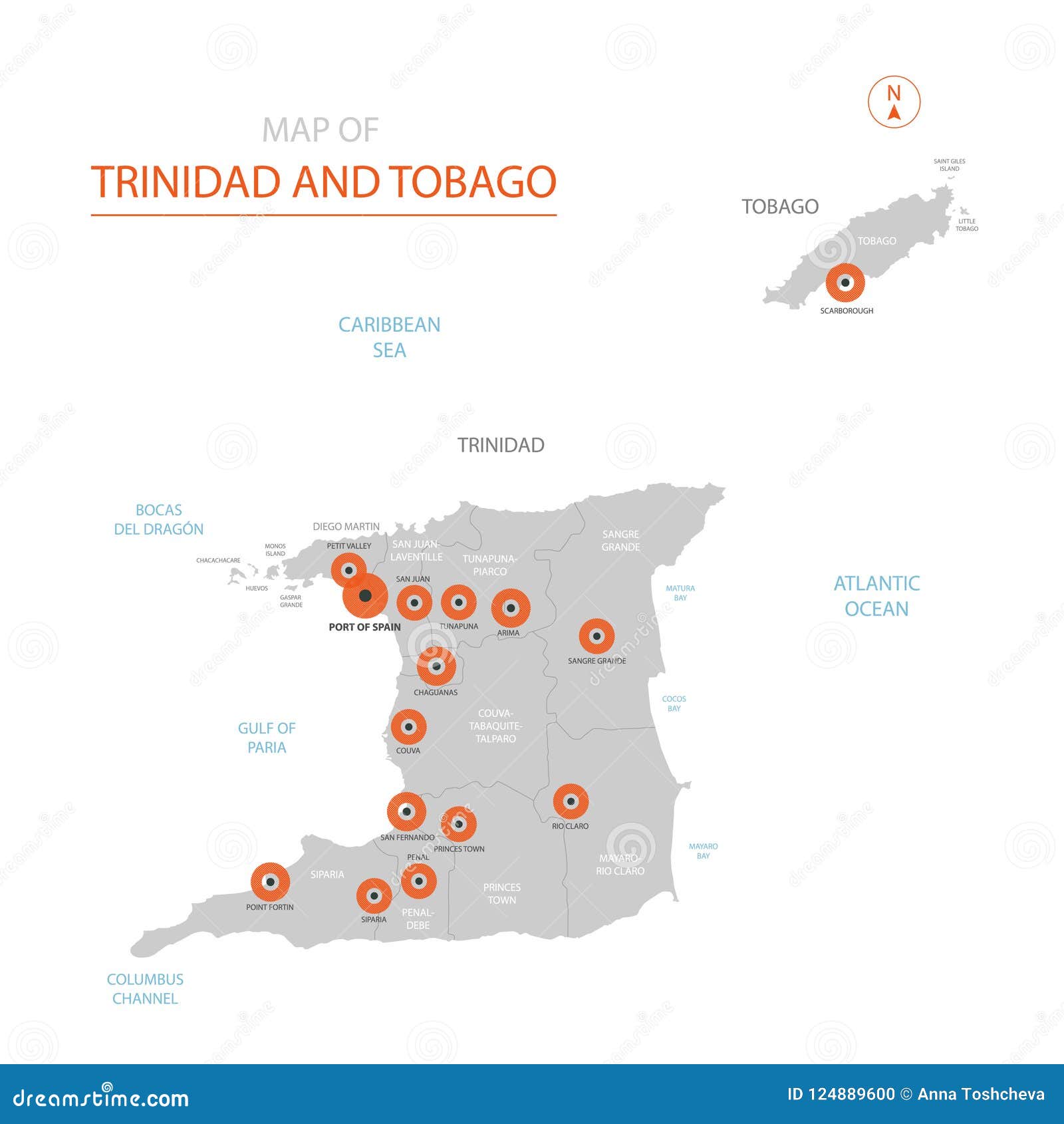 Mapa De Trindade E Tobago Com Divisões Administrativas Ilustração do ...