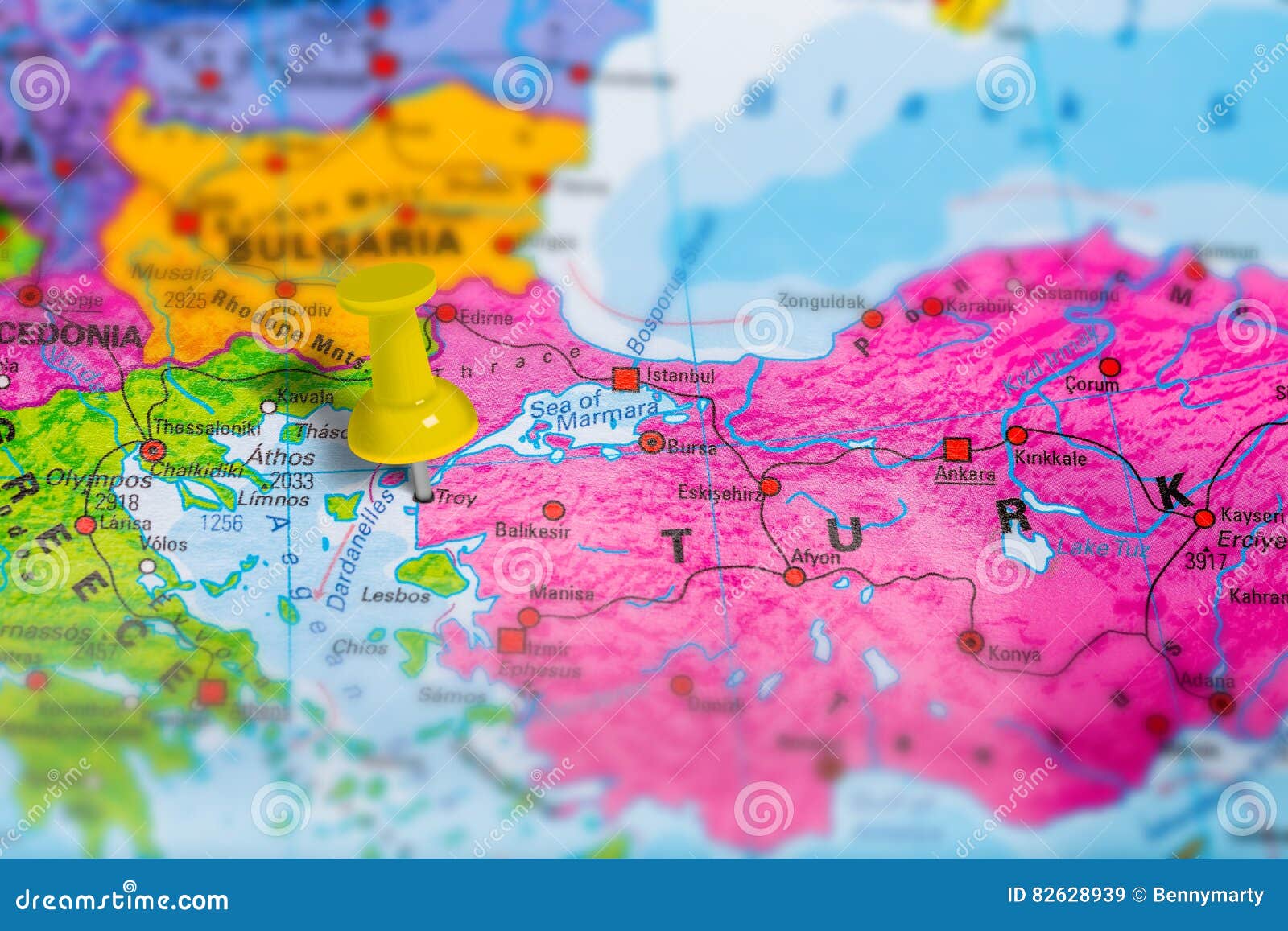 Mapa de Troy Turkey imagen de archivo. Imagen de color - 82628939