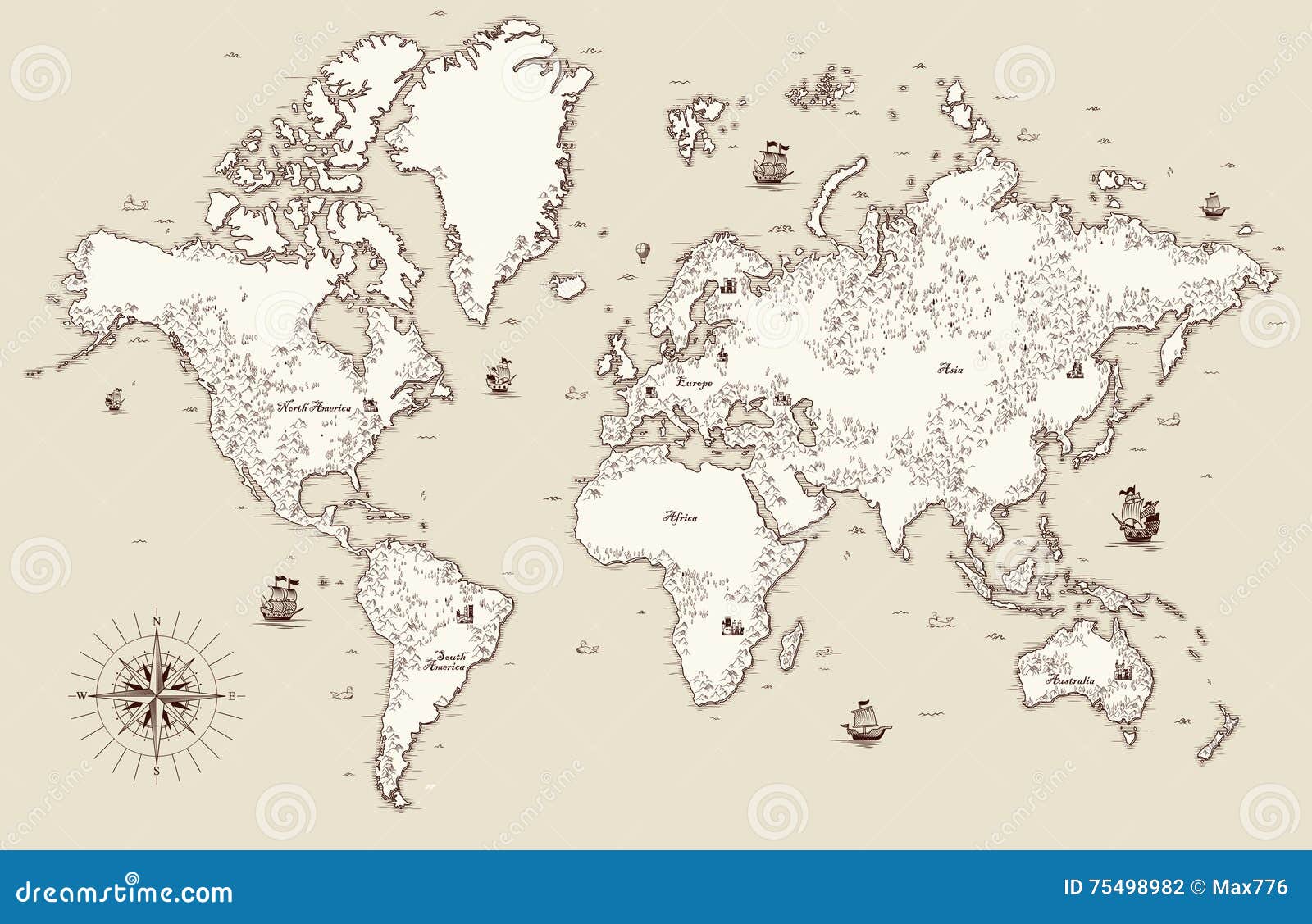 Mapa De Viejo Mundo Con Los Elementos Decorativos Ilustración del ...