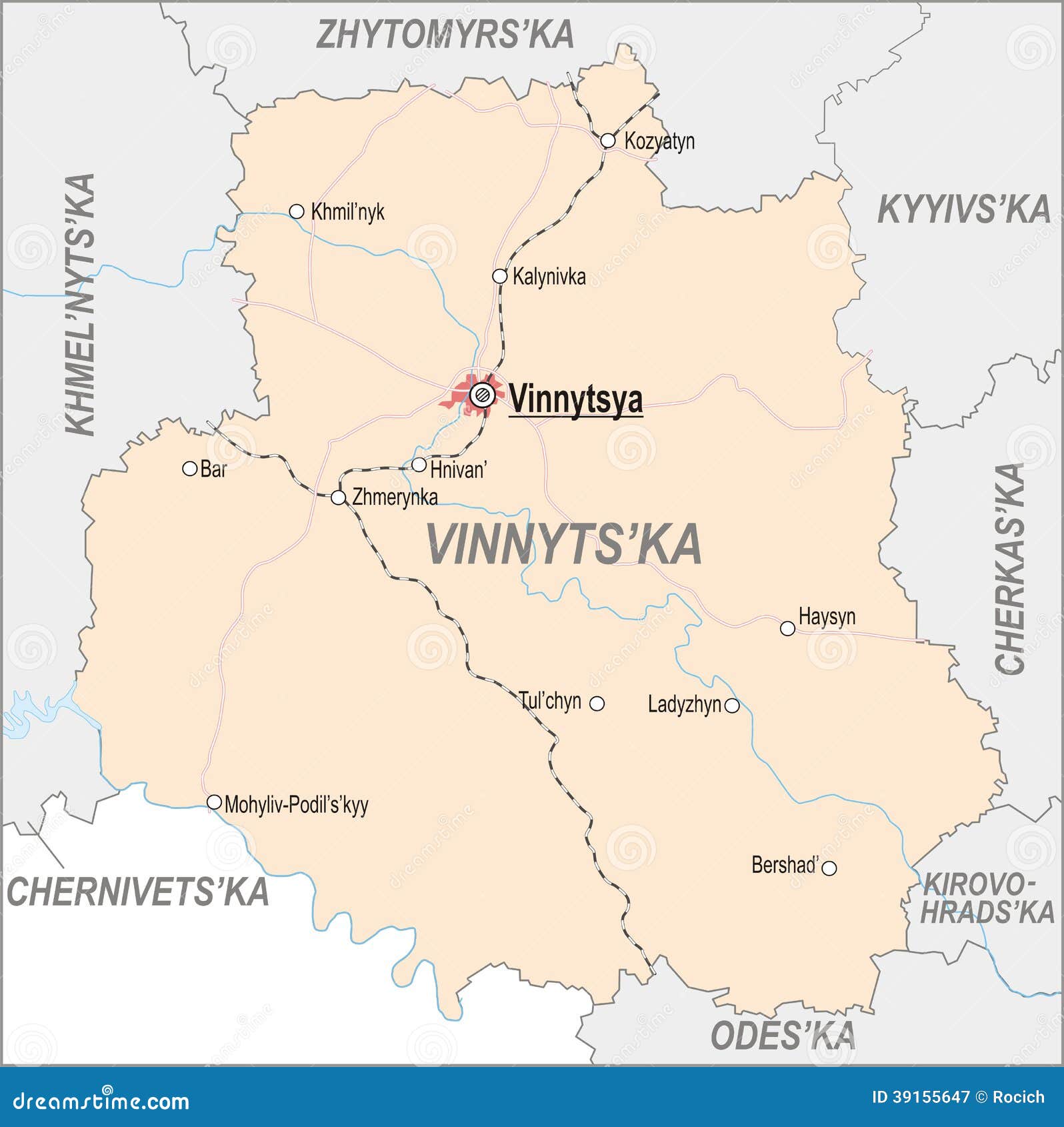 Mapa de Vinnytsia Oblast ilustración del vector. Ilustración de ...
