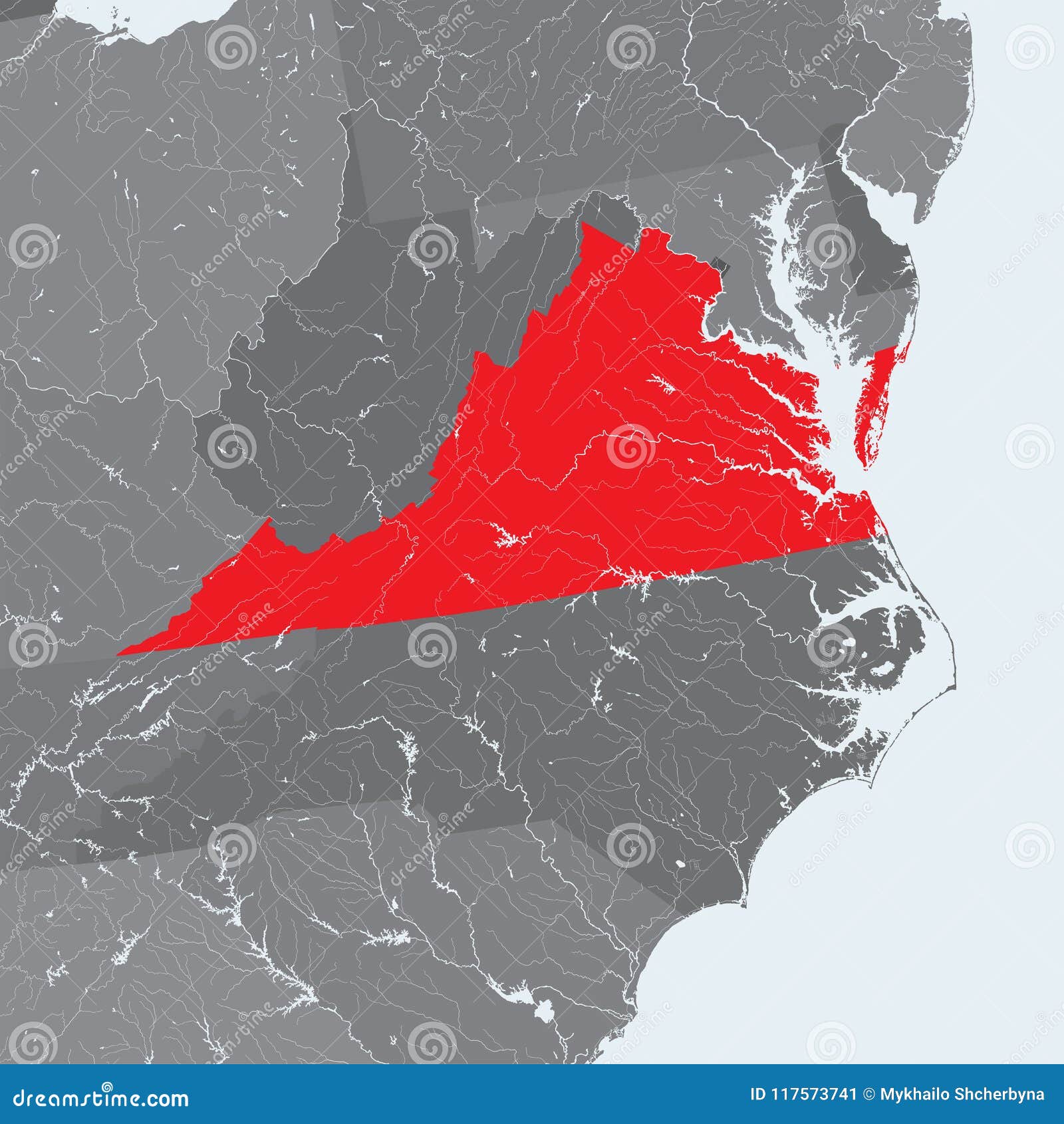 Mapa De Virginia Con Los Lagos Y Los Ríos Ilustración del Vector ...