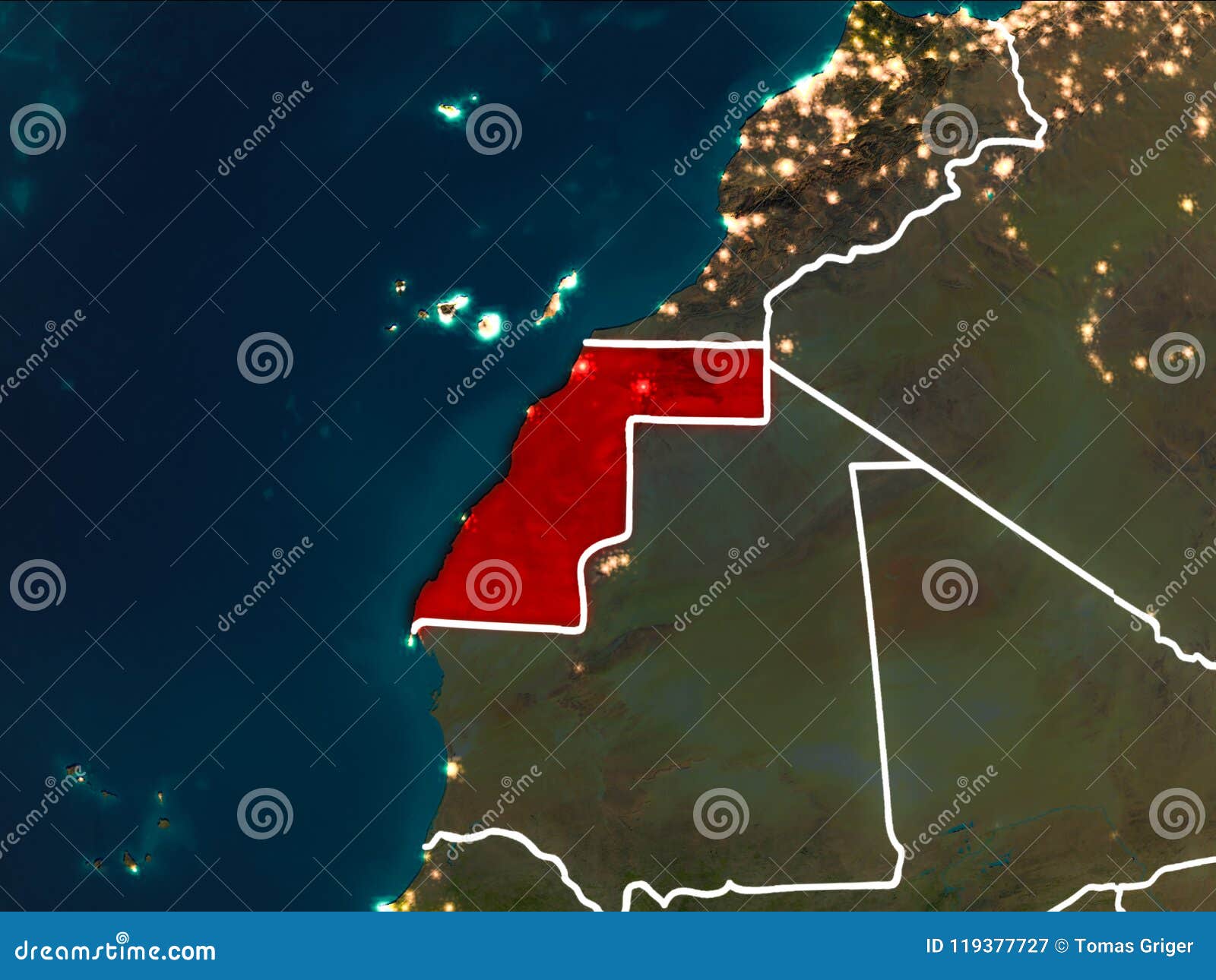 Mapa De Western Sahara En La Noche Stock de ilustración - Ilustración ...