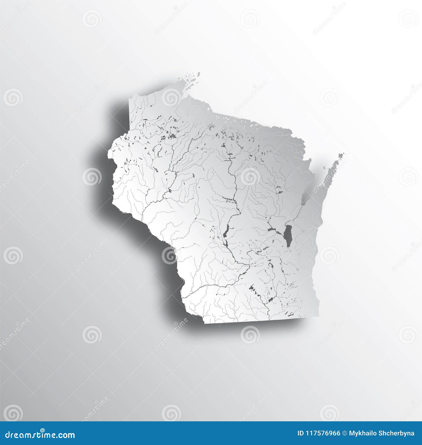 Mapa De Wisconsin Com Lagos E Rios Ilustração do Vetor - Ilustração de ...
