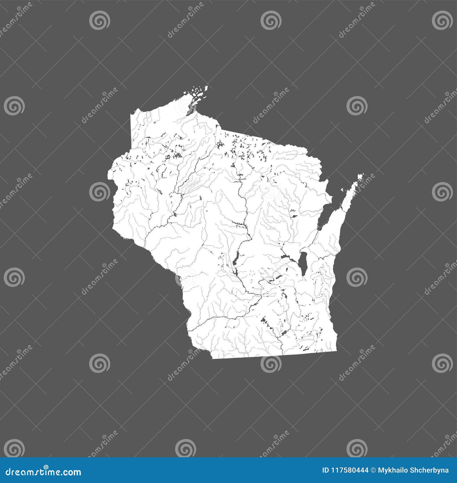 Mapa De Wisconsin Com Lagos E Rios Ilustração do Vetor - Ilustração de ...