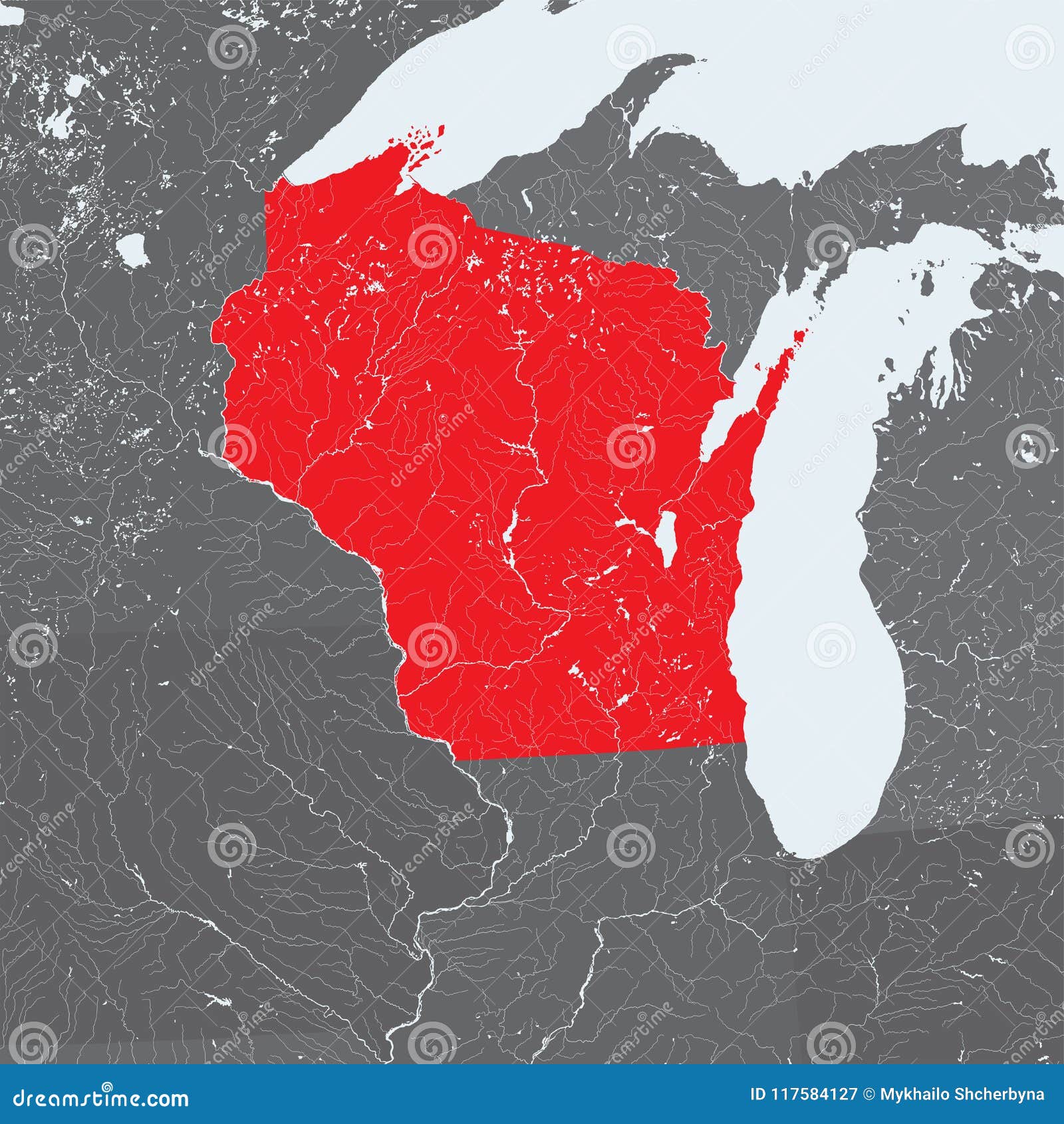 Mapa De Wisconsin Com Lagos E Rios Ilustração do Vetor - Ilustração de ...