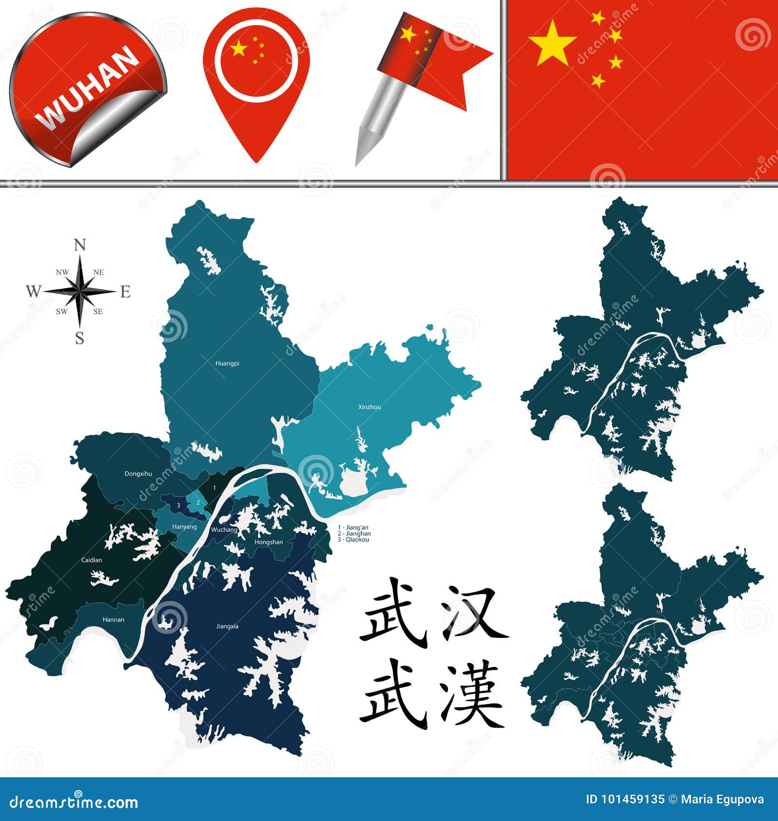 Mapa De Wuhan Con Divisiones Ilustración del Vector - Ilustración de ...