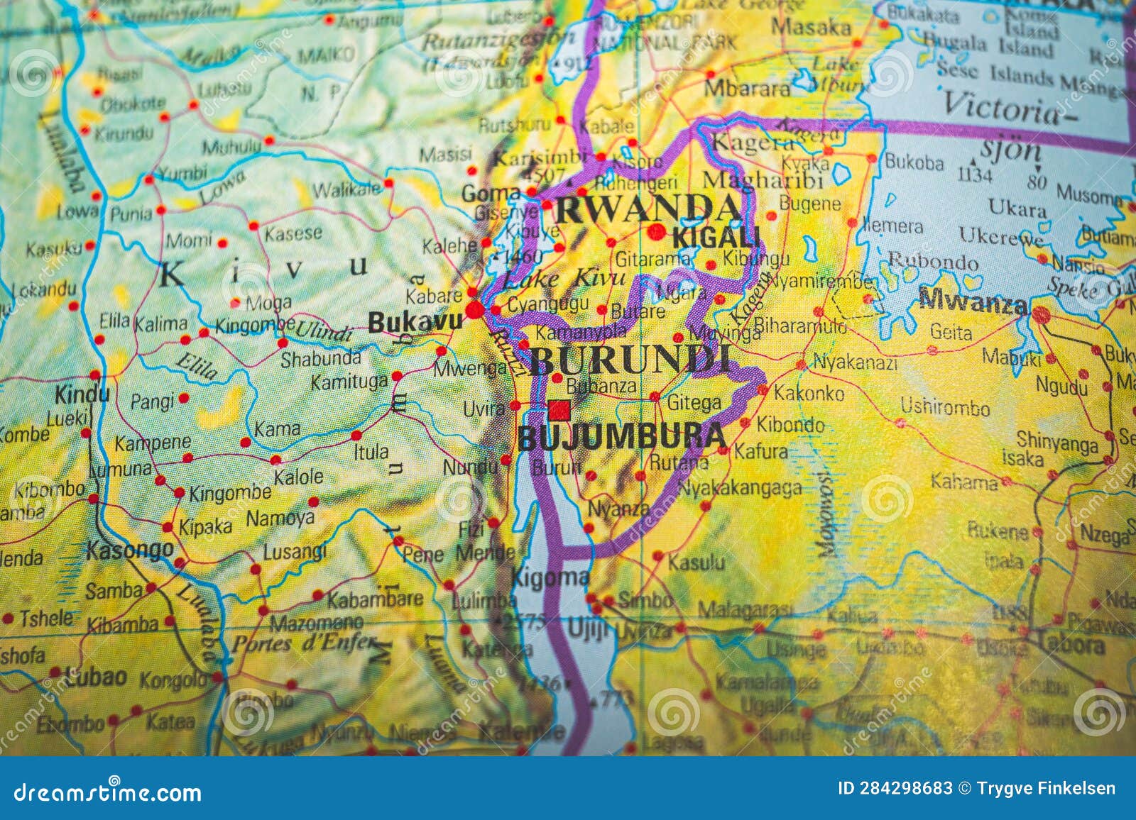Mapa Del Atlas De Rwanda Y Burundi. Imagen de archivo - Imagen de ...