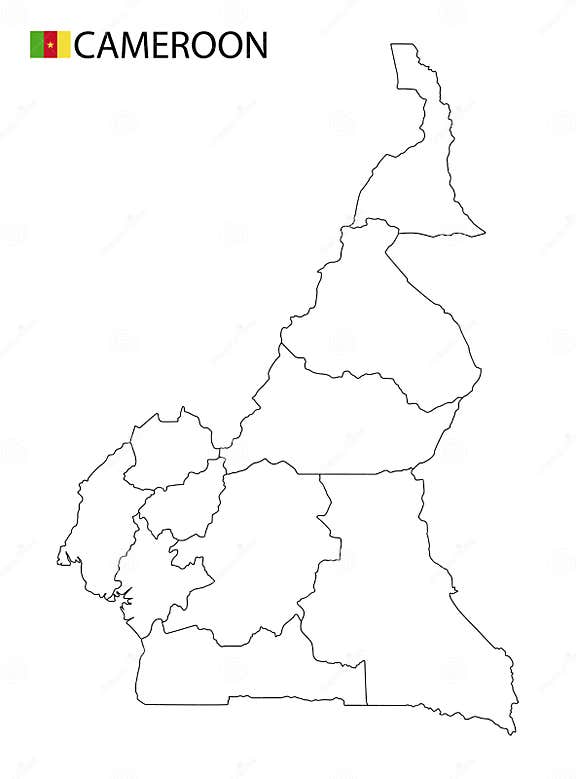 Mapa Del Camerún Regiones De Esquema Detallado En Blanco Y Negro Del