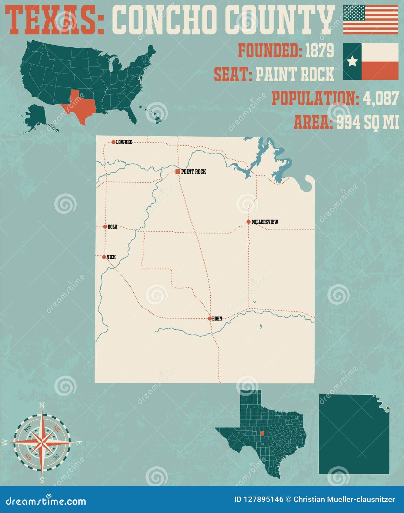 Mapa Del Condado De Concho En Tejas Ilustración del Vector ...