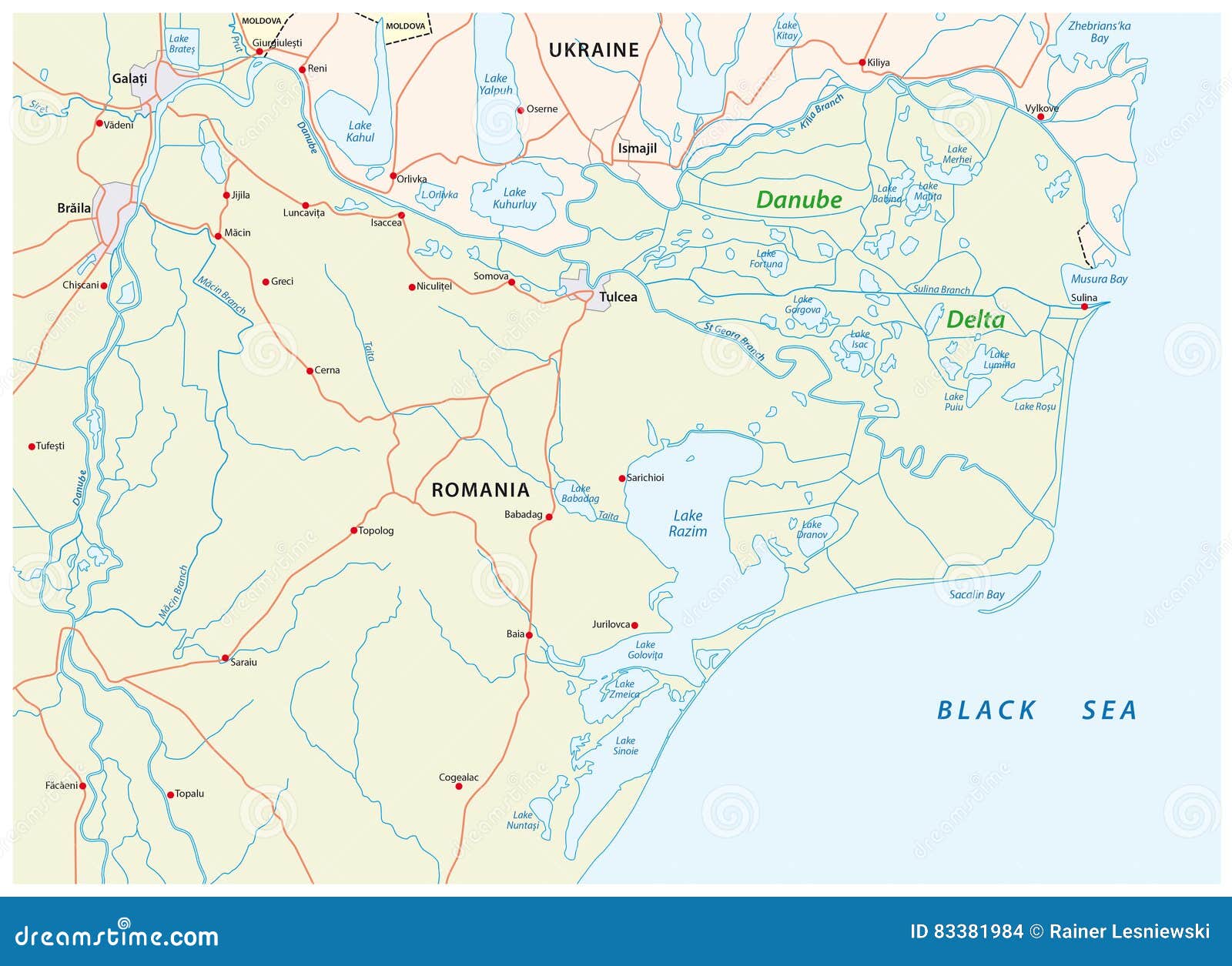 Mapa del delta de Danubio ilustración del vector. Ilustración de ...