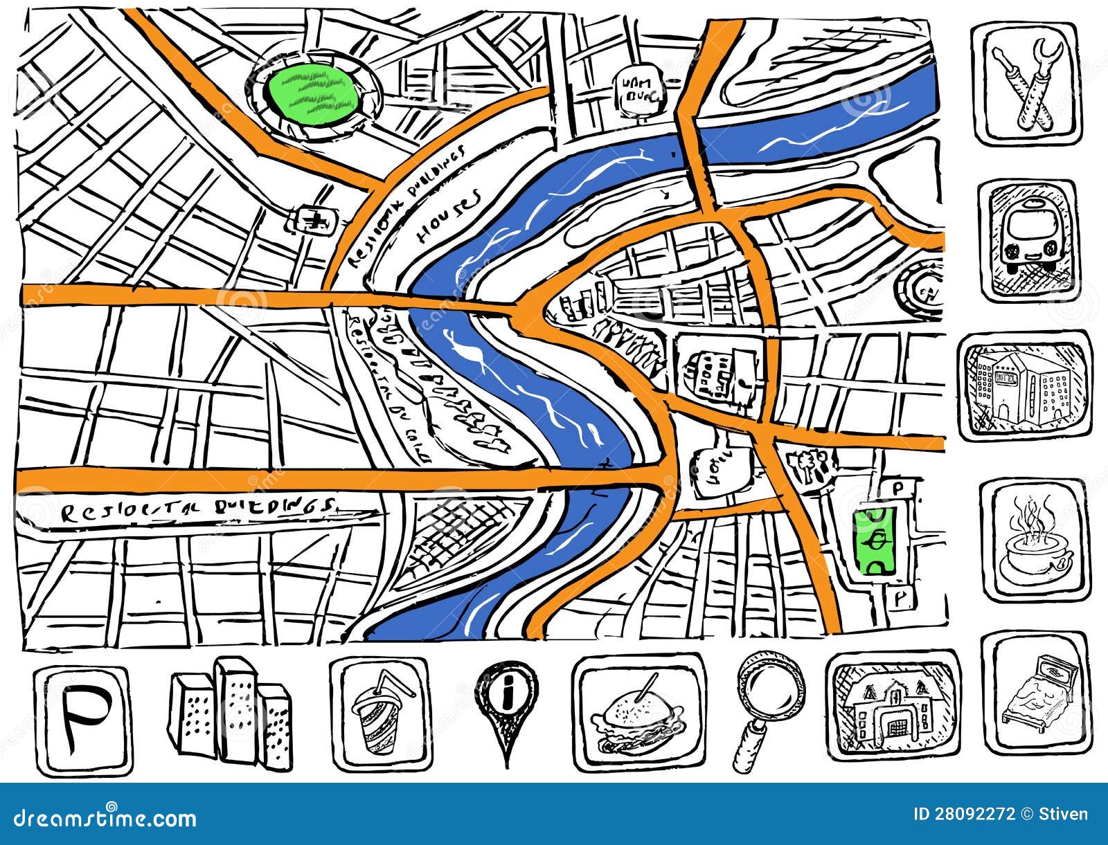 Mapa del Doodle ilustración del vector. Ilustración de hogares - 28092272